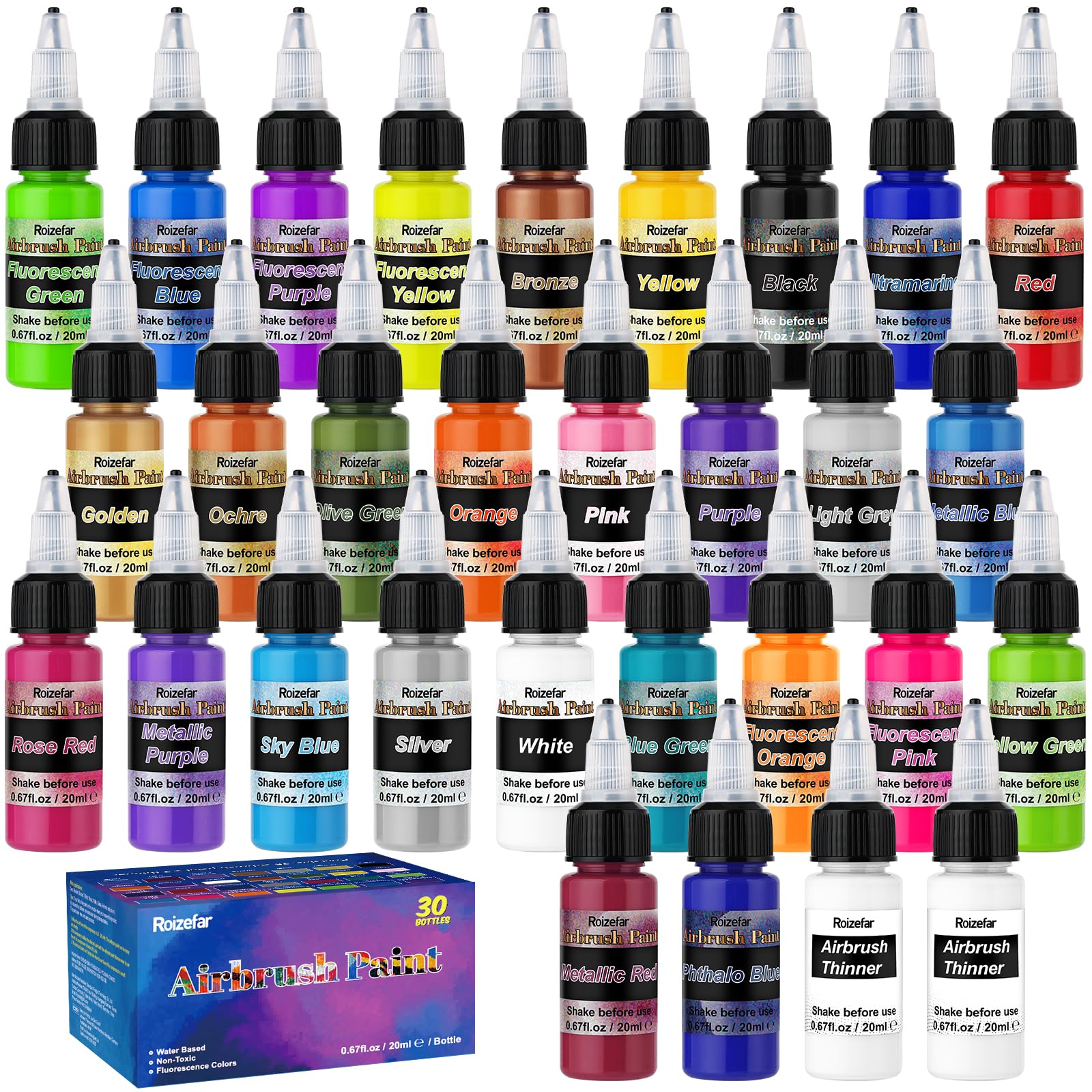Amazon.com: Airbrush Paint, 28 Colors with 2 Thinner Airbrush Paint Set ...