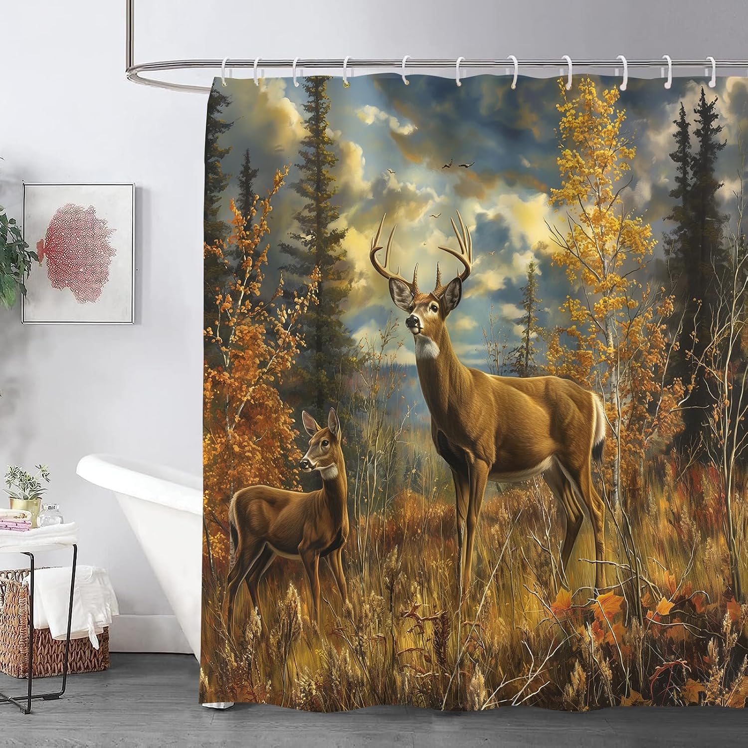 Amazon.com: VANZEV Deer Forest Shower Curtain,Majestic Stag and Doe in ...