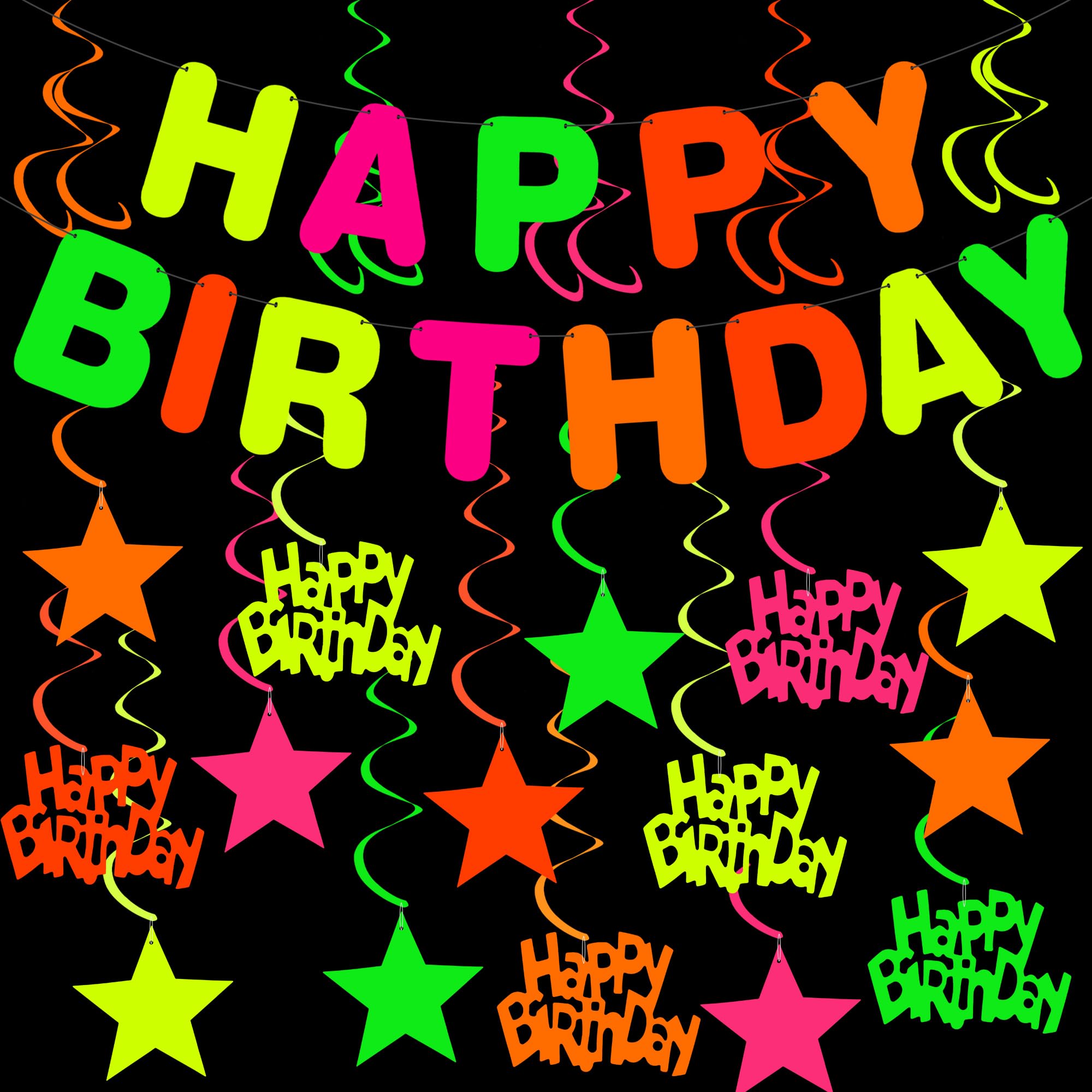 Snapklik.com : 58 Pcs Glow Neon Birthday Party Decorations Glow In The ...