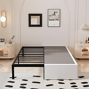 Amazon.com: Maenizi Bed Frame Queen Size with White Fabric Cover 14 ...