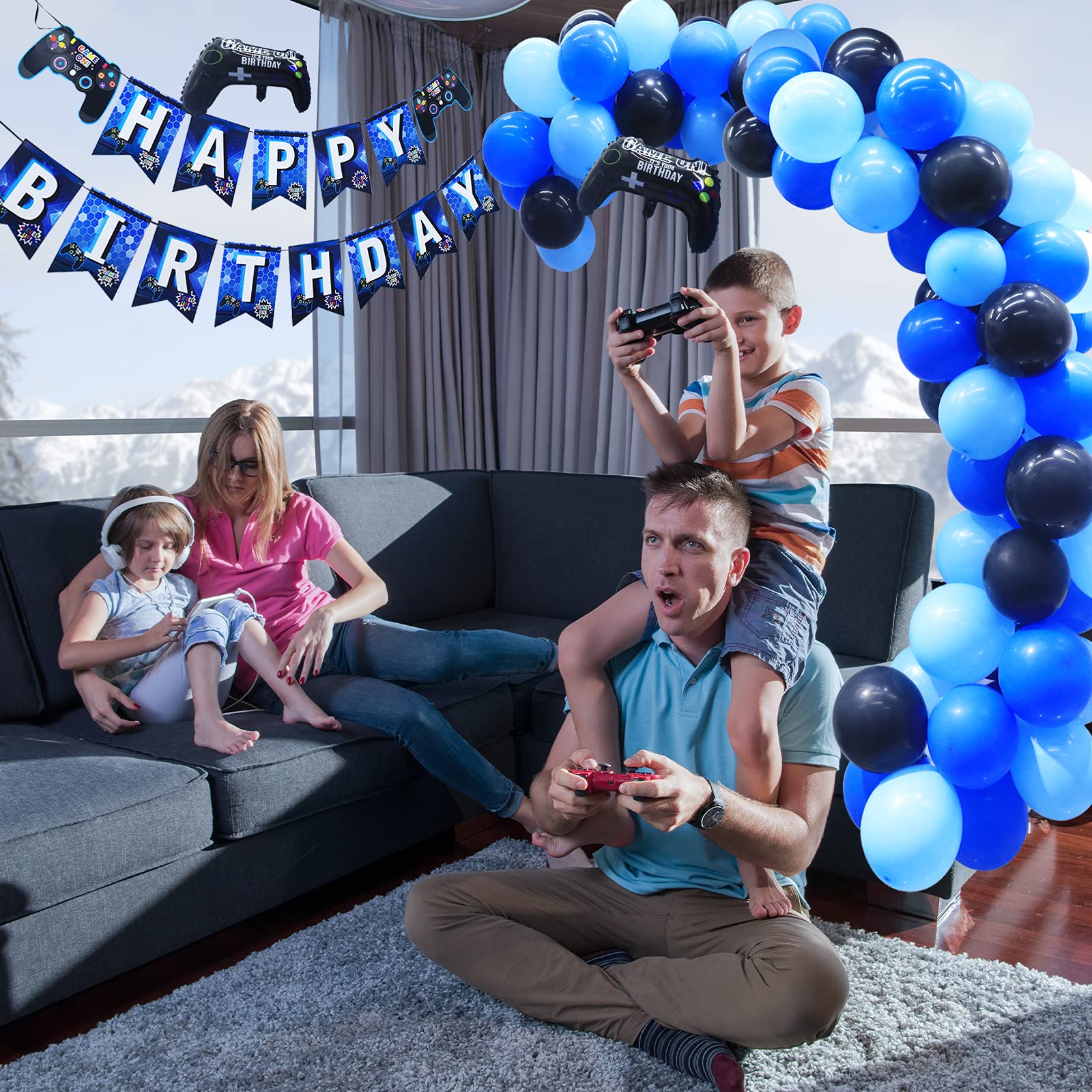 Video Game Party Supplies Birthday Decorations for Boys - 98 Pack Blue ...