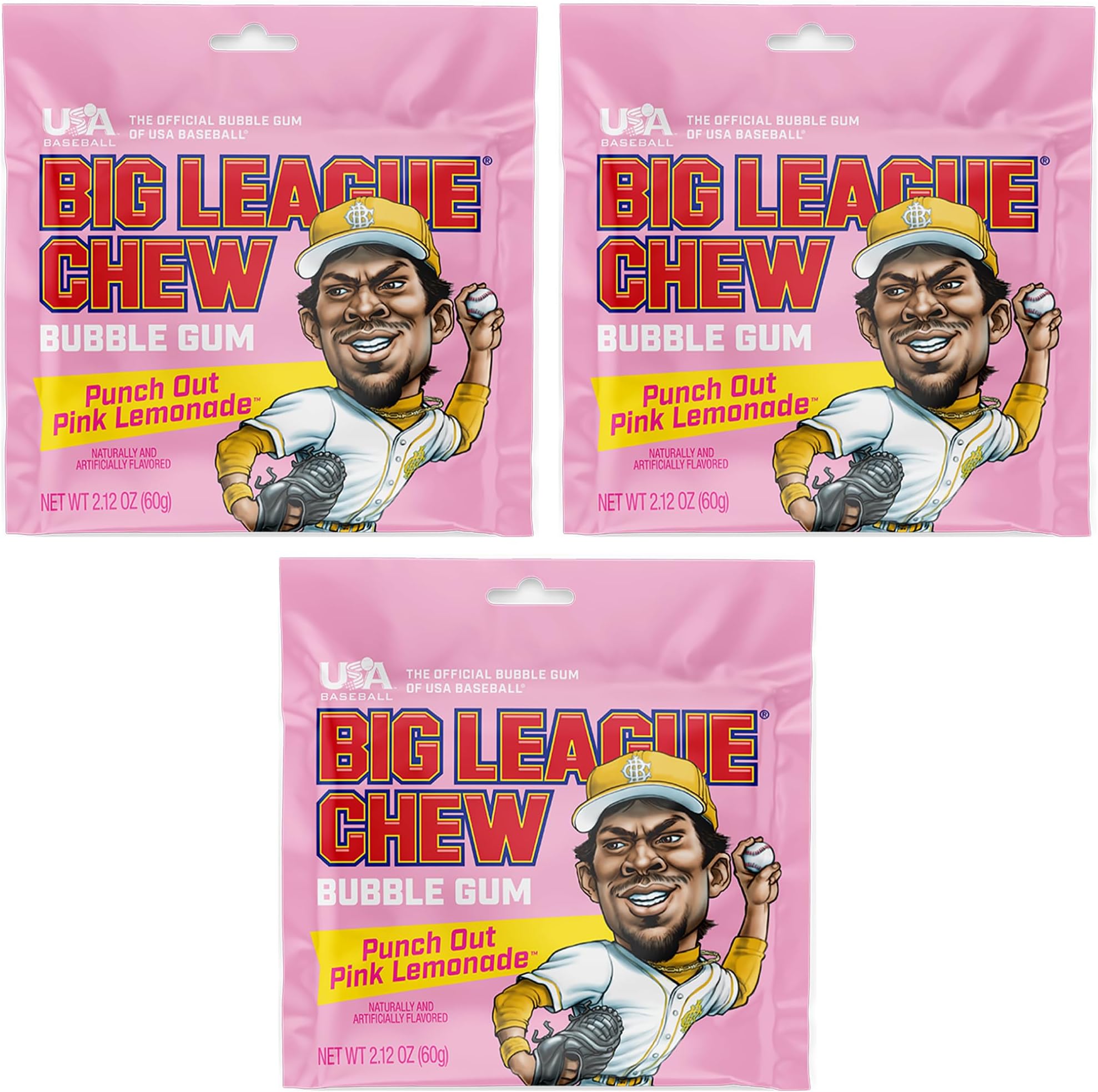 Amazon.com : Big League Chew Pink Lemonade Bubble Gum 3-Pack - 2.12oz ...