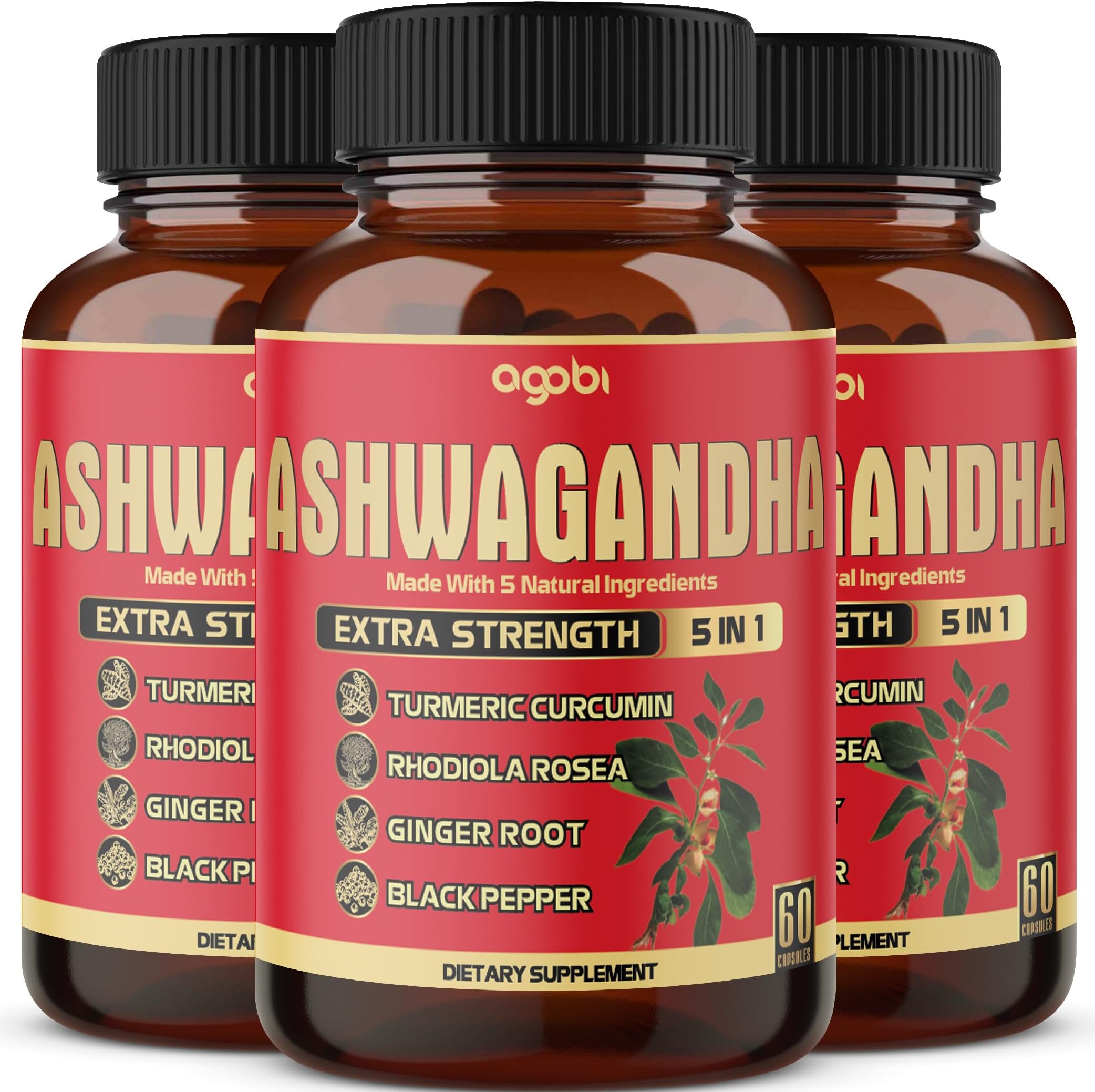 Amazon.com: 3 Packs 60 Capsules - Ashwagandha Supplement 5200mg - 5in1 ...