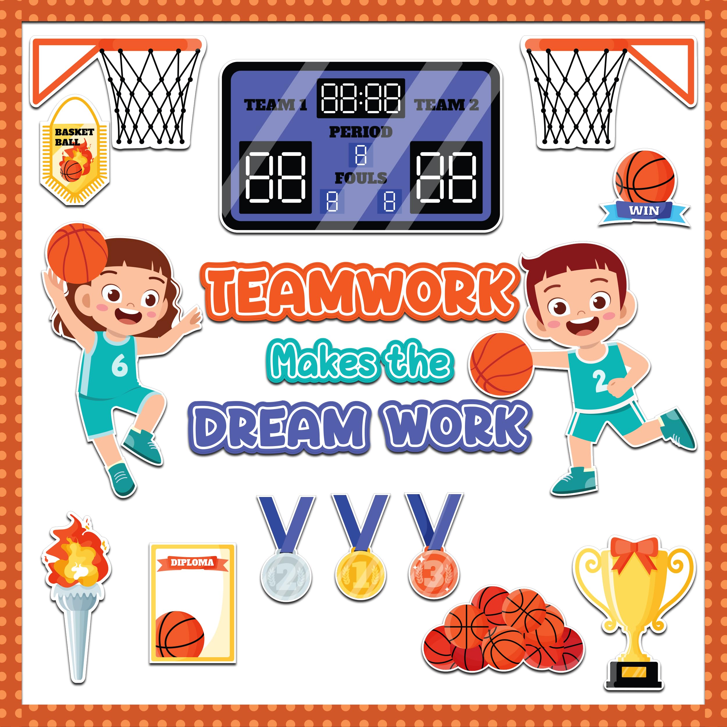 Basketball Court Bulletin Board Basketball Border, Pdf, Printable