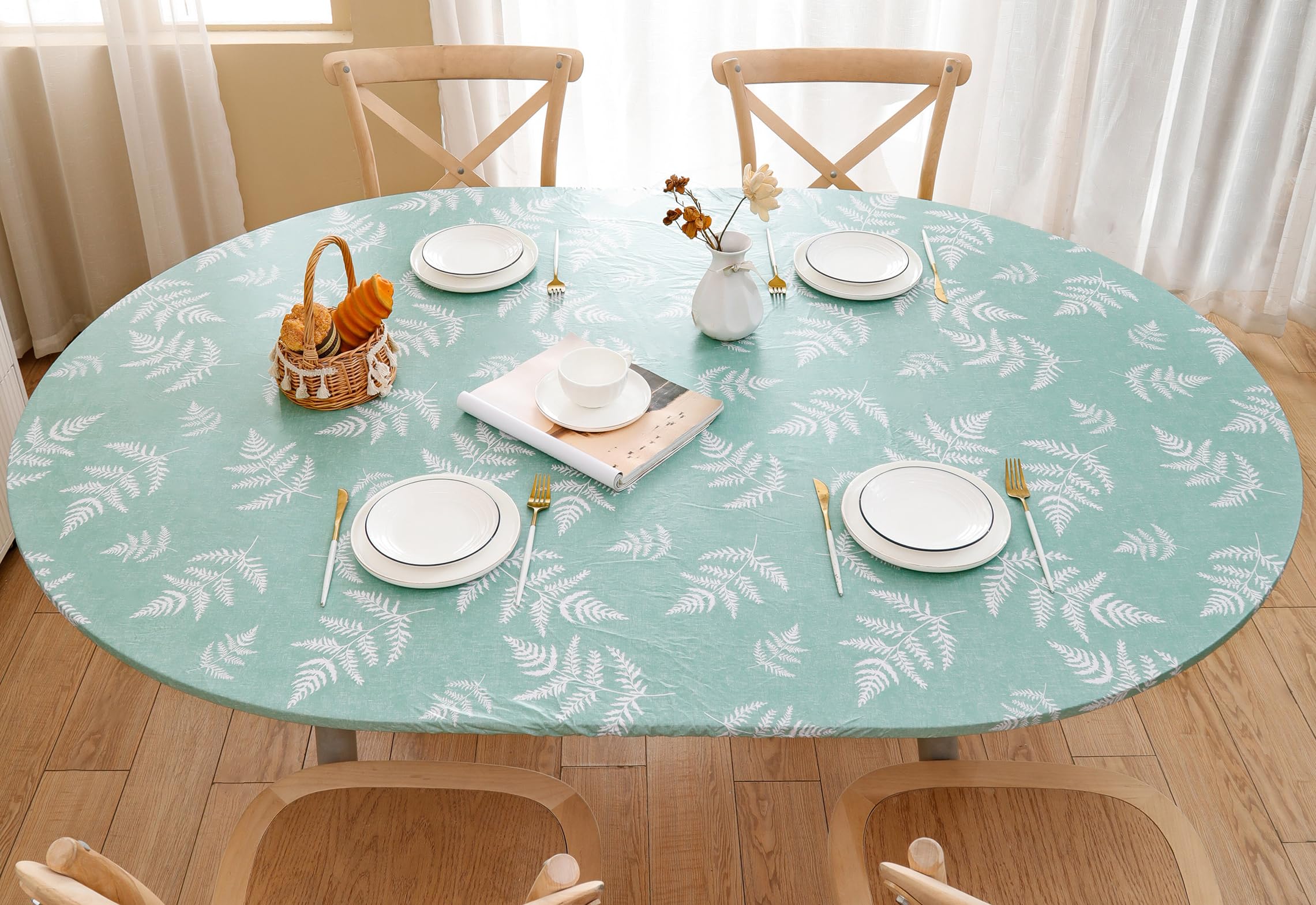 Amazon.com: Oval Vinyl Fitted Tablecloth with Flannel Backing Elastic ...