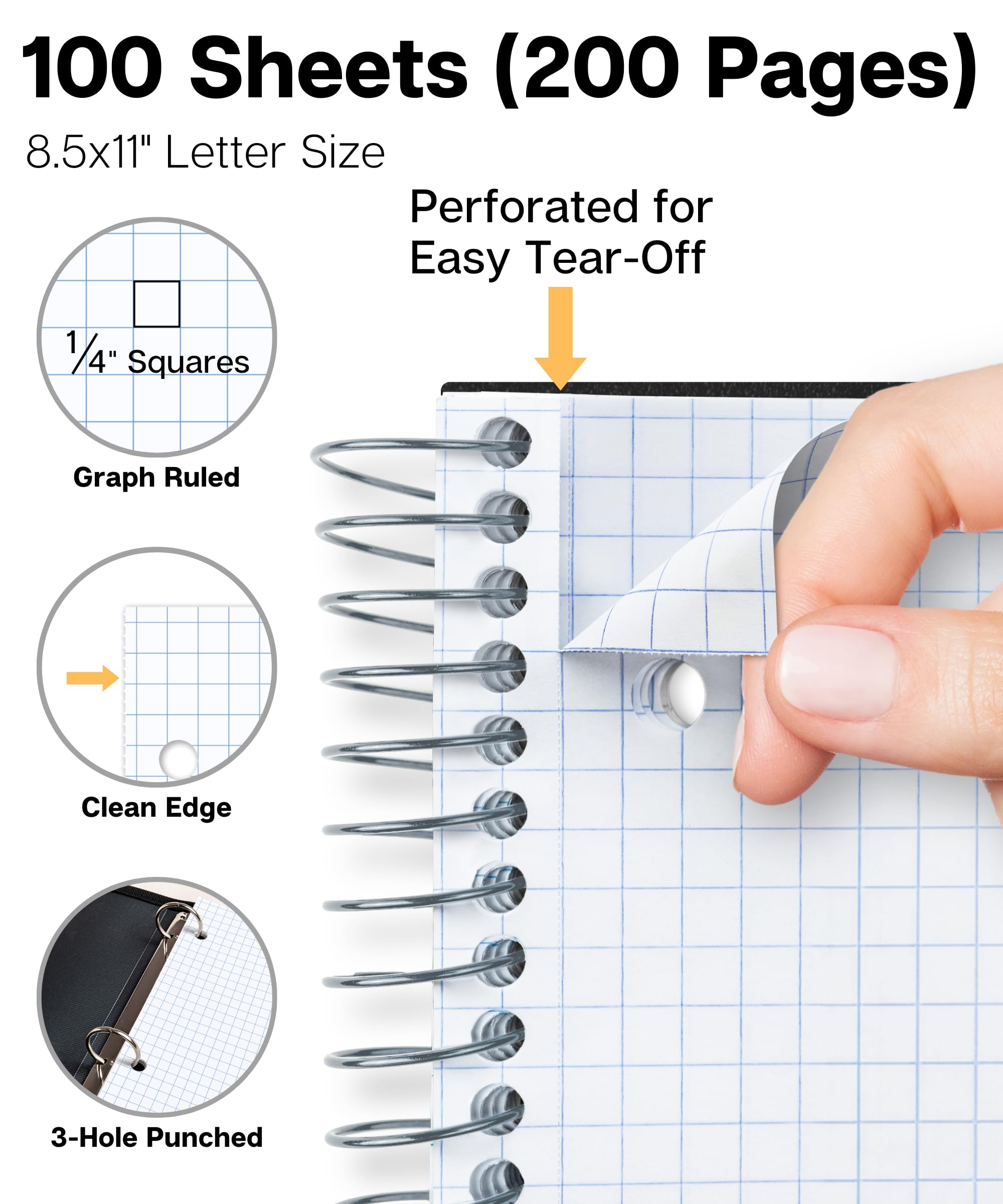 Snapklik.com : Dunwell Graph Paper Notebook 8.5 X 11 (Black) Plastic ...