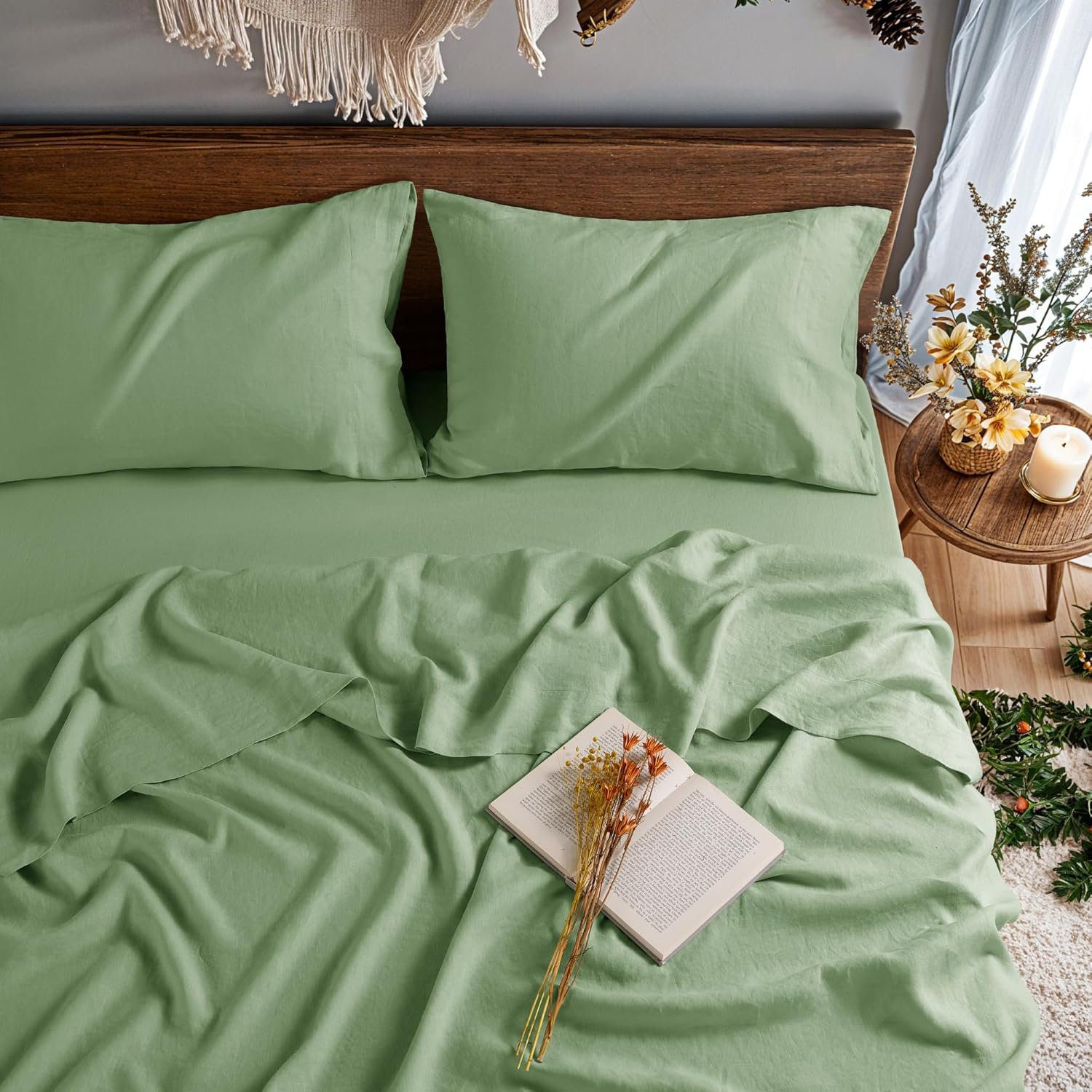 Amazon.com: REDASW 100% Pure Linen Sheet California King 4 pcs Sheet ...