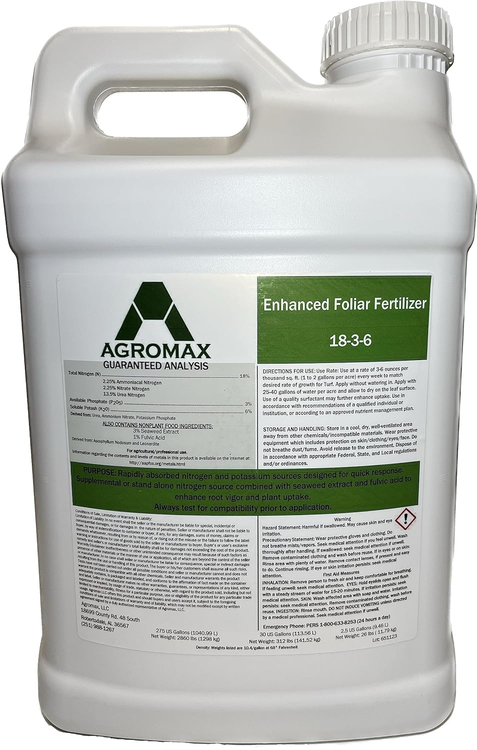 18-3-6 Liquid Fertilizer (2.5 Gallons), by AGROMAX – Turf Grass and Lawn Liquid Fertilizer ...
