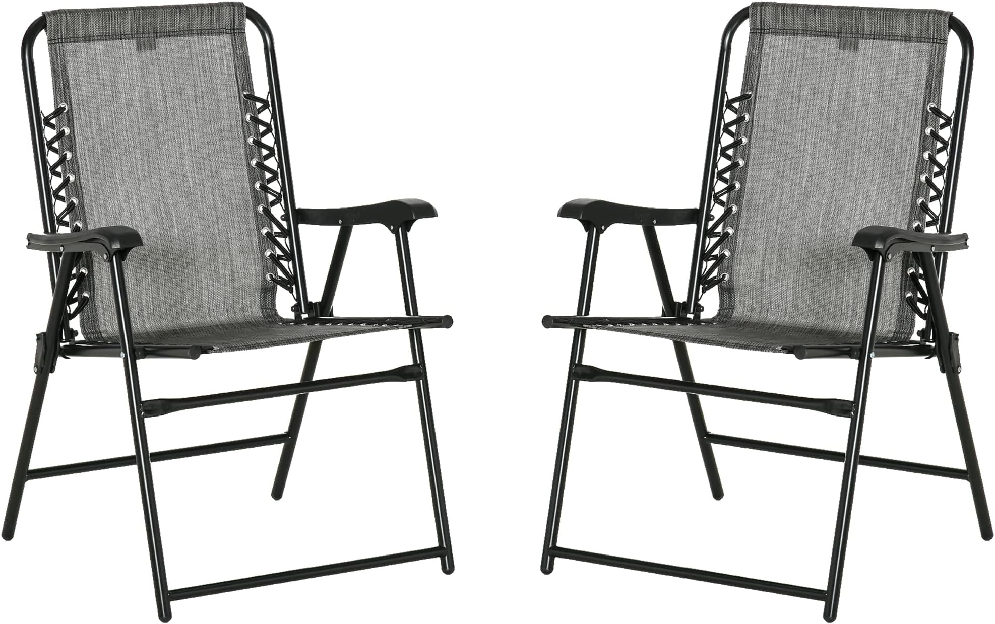 Outsunny Set of 2 Folding Patio Chairs, Outdoor Bungee Sling Chairs for ...