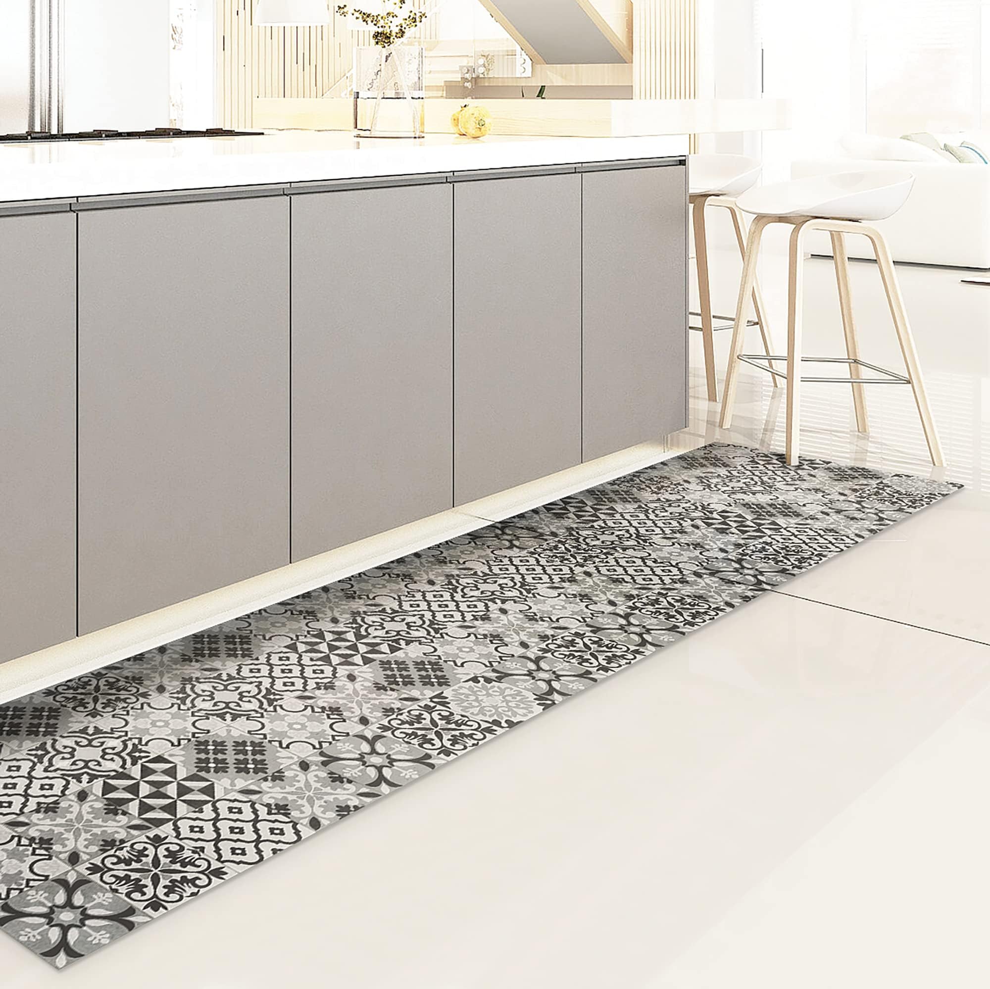 CREARREDA Tapis de Cuisine antidérapant tuiles Grises 120x50 cm Tapis ...