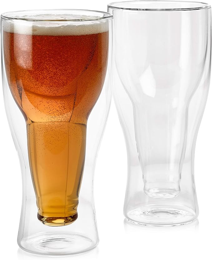 Amazon.com | Set of 2 Double Wall Beer Glass, Unique Beer Glasses, Dad ...