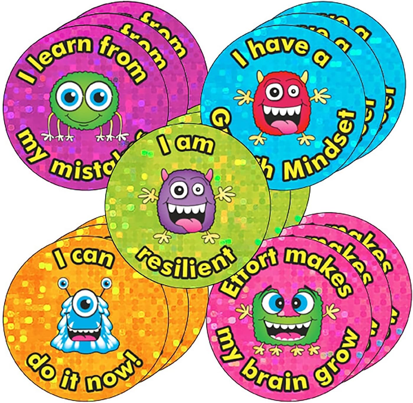 300 Holographic Sparkly Growth Mindset Monsters Motivational Childrens ...