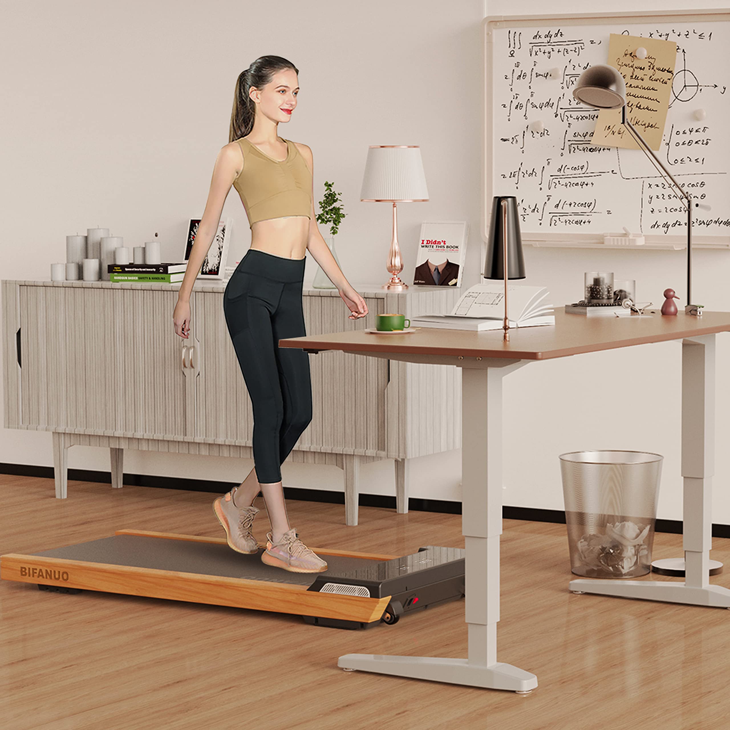 Snapklik.com : Bifanuo Under Desk Treadmill, Walking Pad 2.25HP, Wood ...