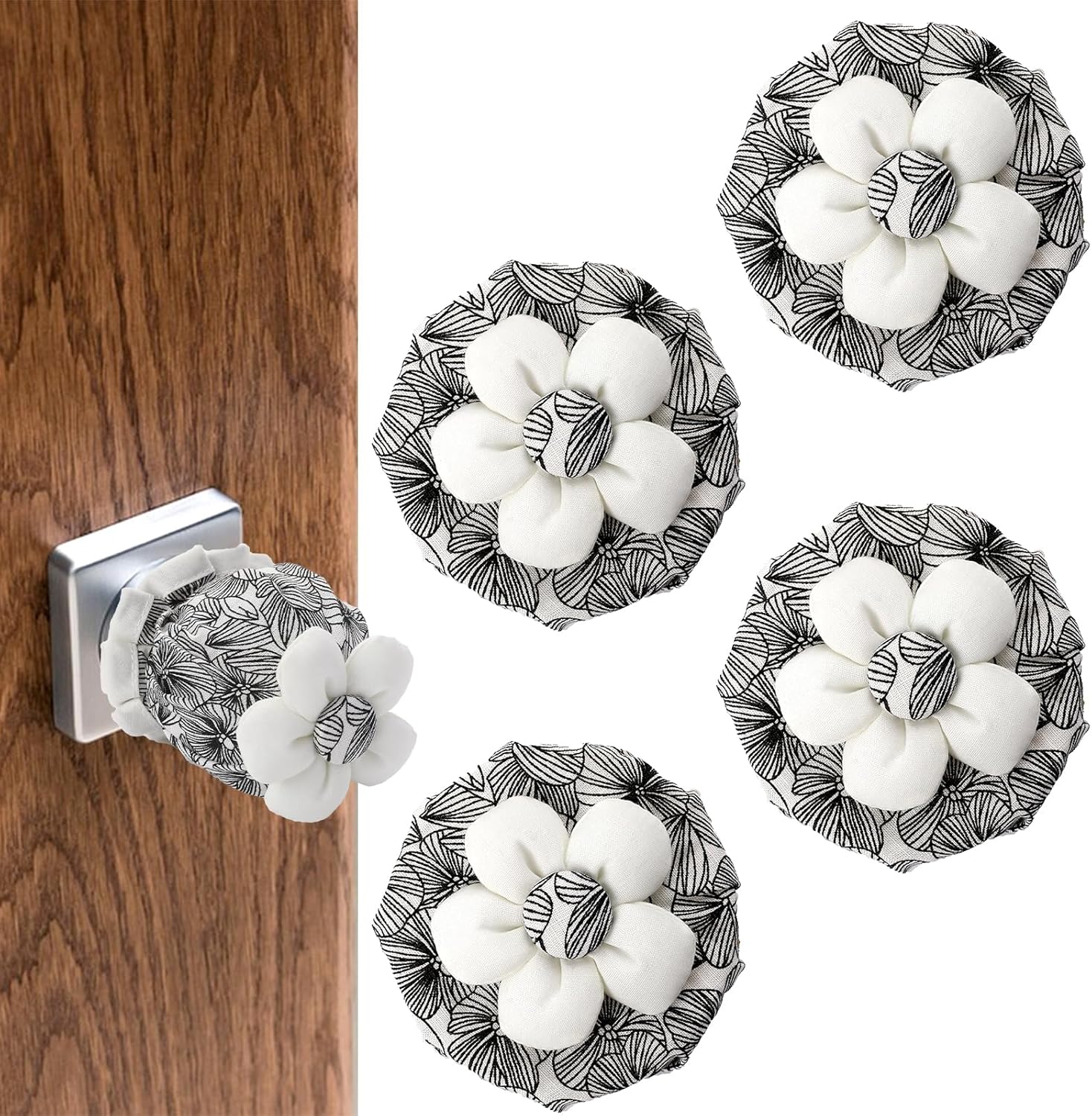 Amazon.com: Sliverdew 4 Pcs Door Knob Covers with Sponge Black Floral ...