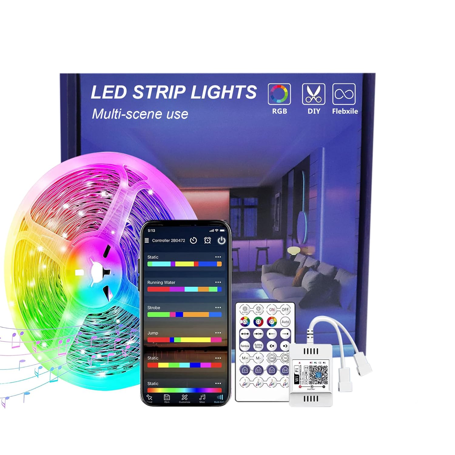 Buy ELEPHANTBOAT® RGBIC Led Strip Lights with Remote 5M/16.4Ft Led ...