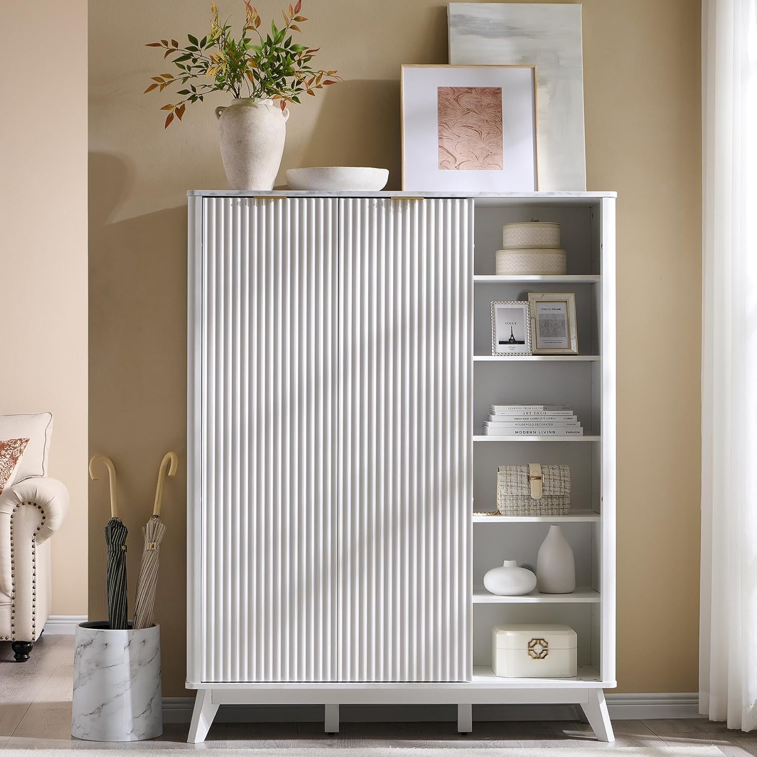 Amazon.com: XENLYO T4TREAM 60" Tall Fluted Storage Cabinet with 2 ...