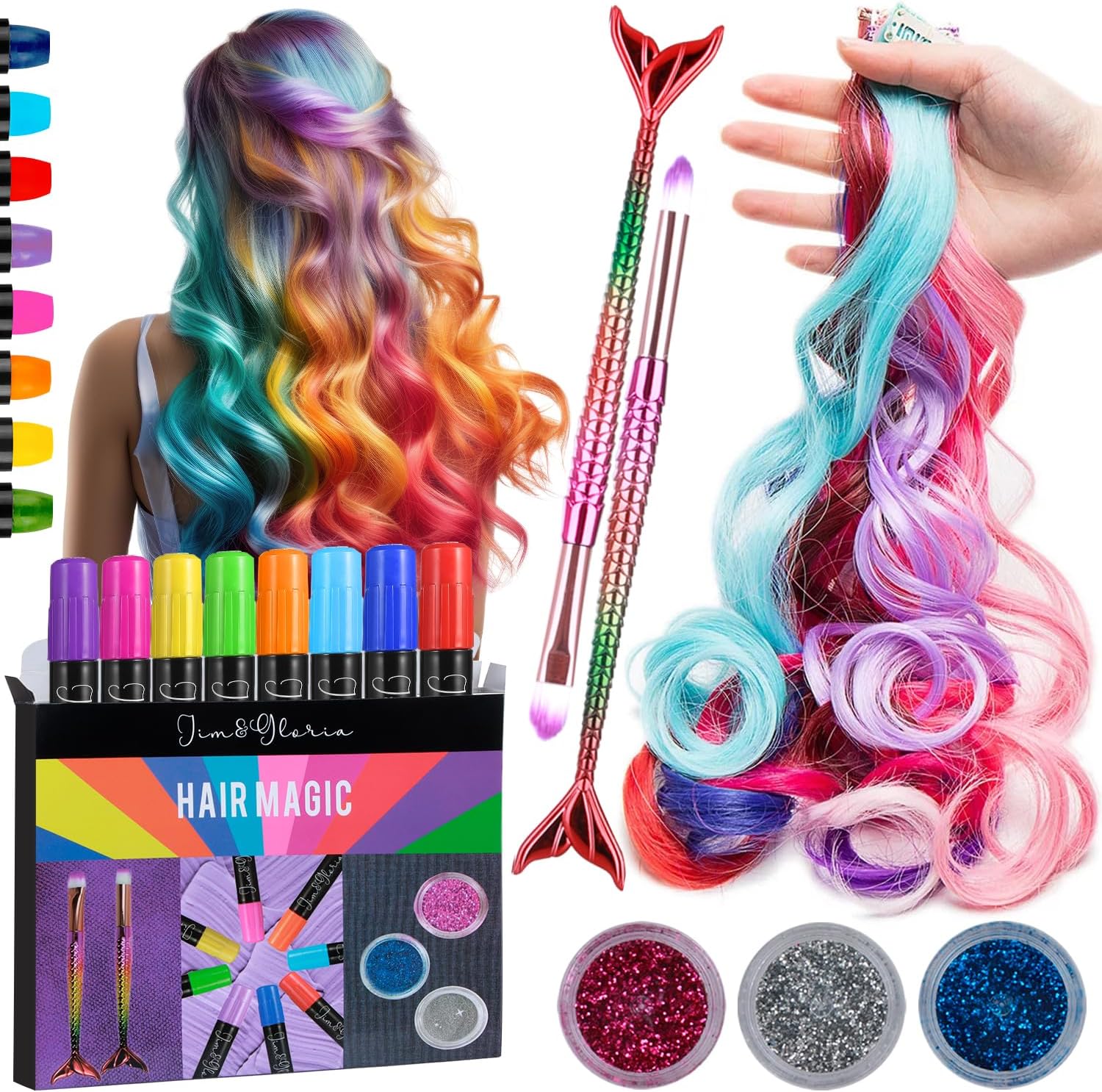 Amazon.com: Jim&Gloria Dustless Hair Chalk For Girls With Clip-on ...