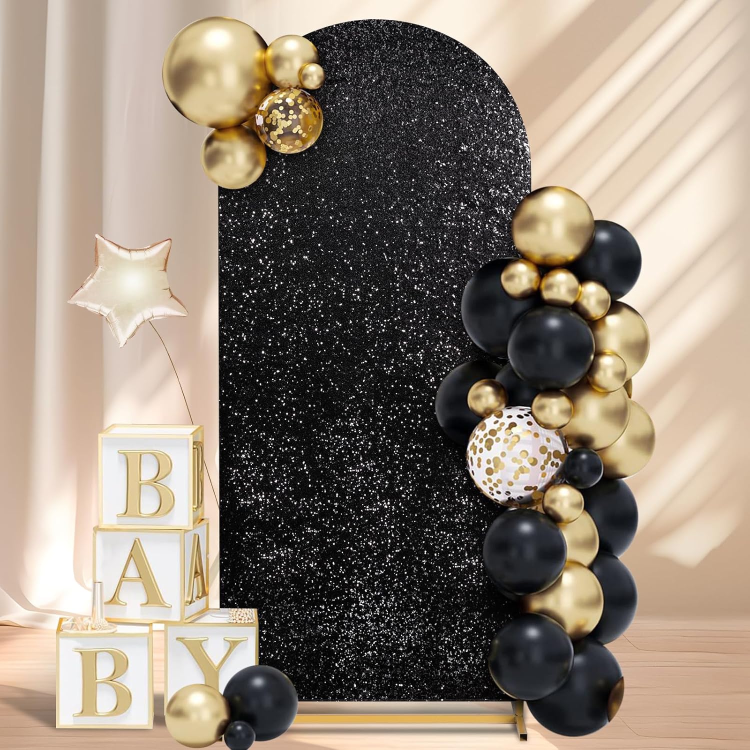 Amazon.com : 7.2FT Arch Backdrop Cover Black Sequin Arch Covers Sparkly ...