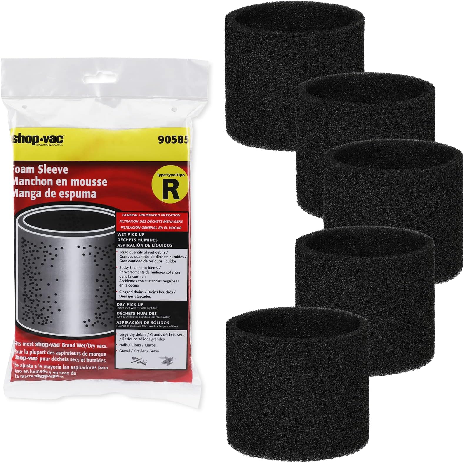 HQRP 2-pack Small Foam Filter Sleeve compatible with Shop-Vac 9052600 ...