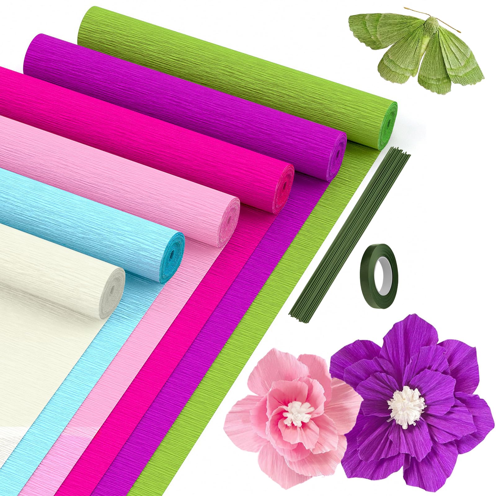 Amazon.com: 57pcs Crepe Paper Roll for Flower Making, 6 Rolls Rainbow ...