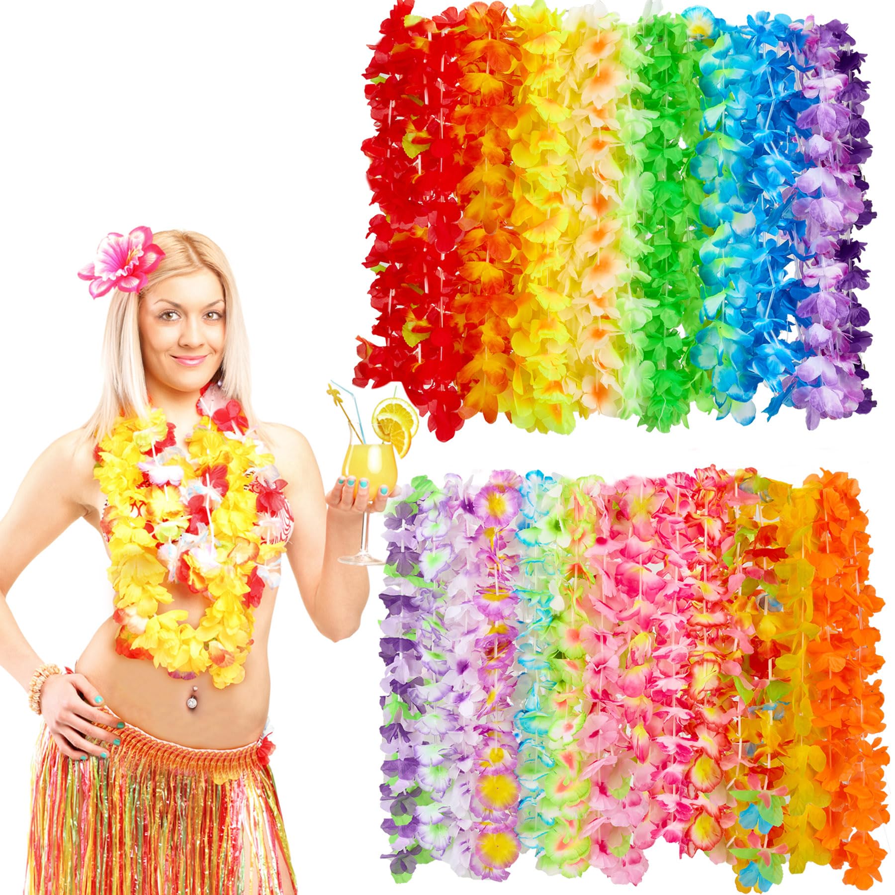 Snapklik.com : 50 PCS Hawaiian Leis Bulk, Tropical Flower Lei Hawaiian ...