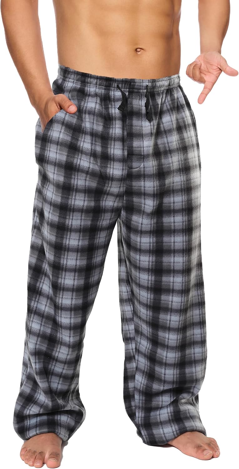 Active Club Men's Sleep Pajama Pants - Fleece Lounge Pants (Grey ...