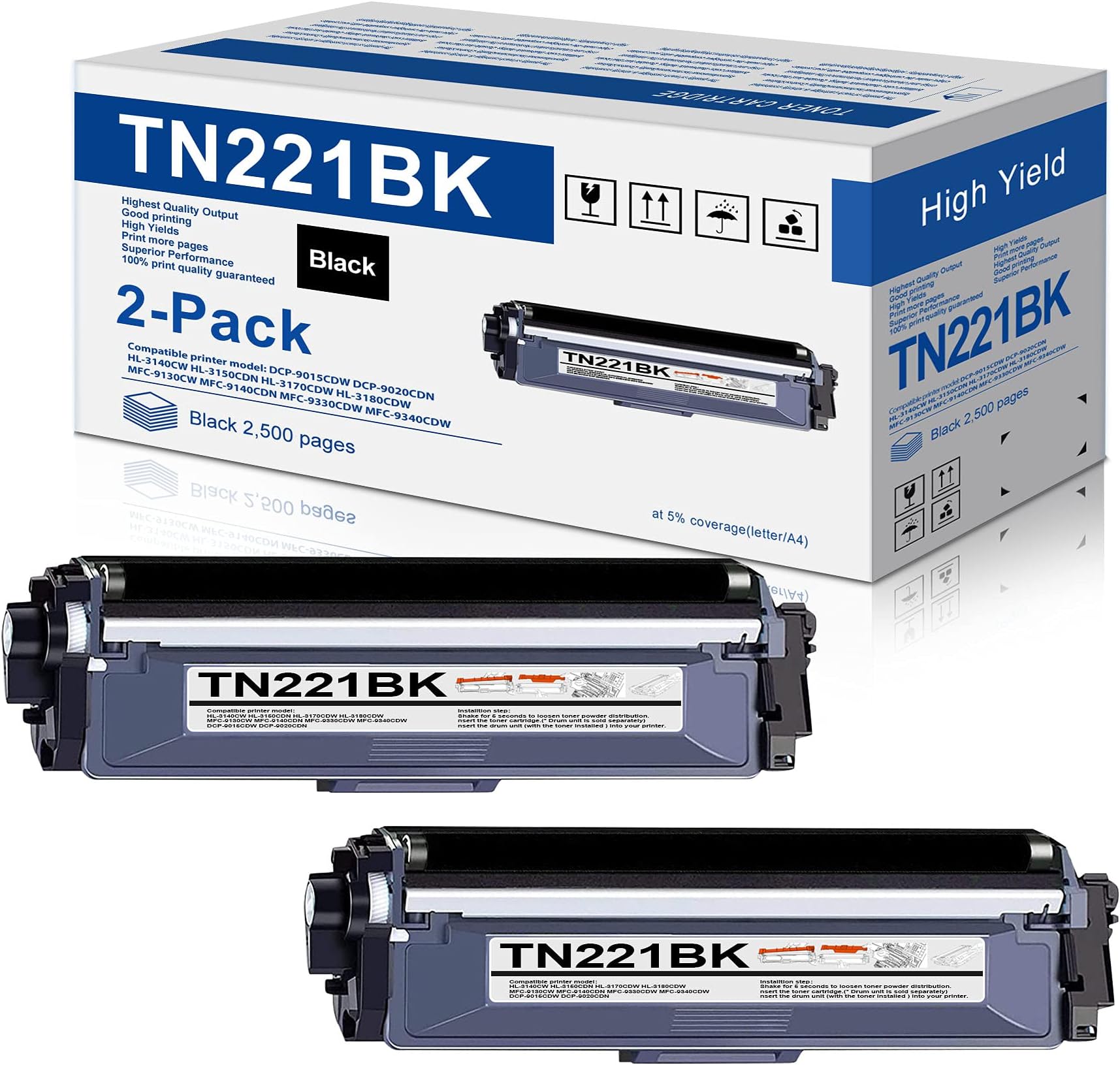 Amazon.com: 2-Pack TN-221 TN221BK Black Toner Cartridge Replacement for ...