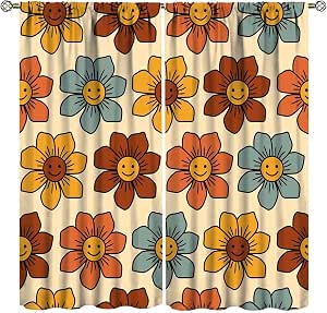 Amazon.com: 70s Cute Flowers Curtains Retro Colors Floral Groovy ...