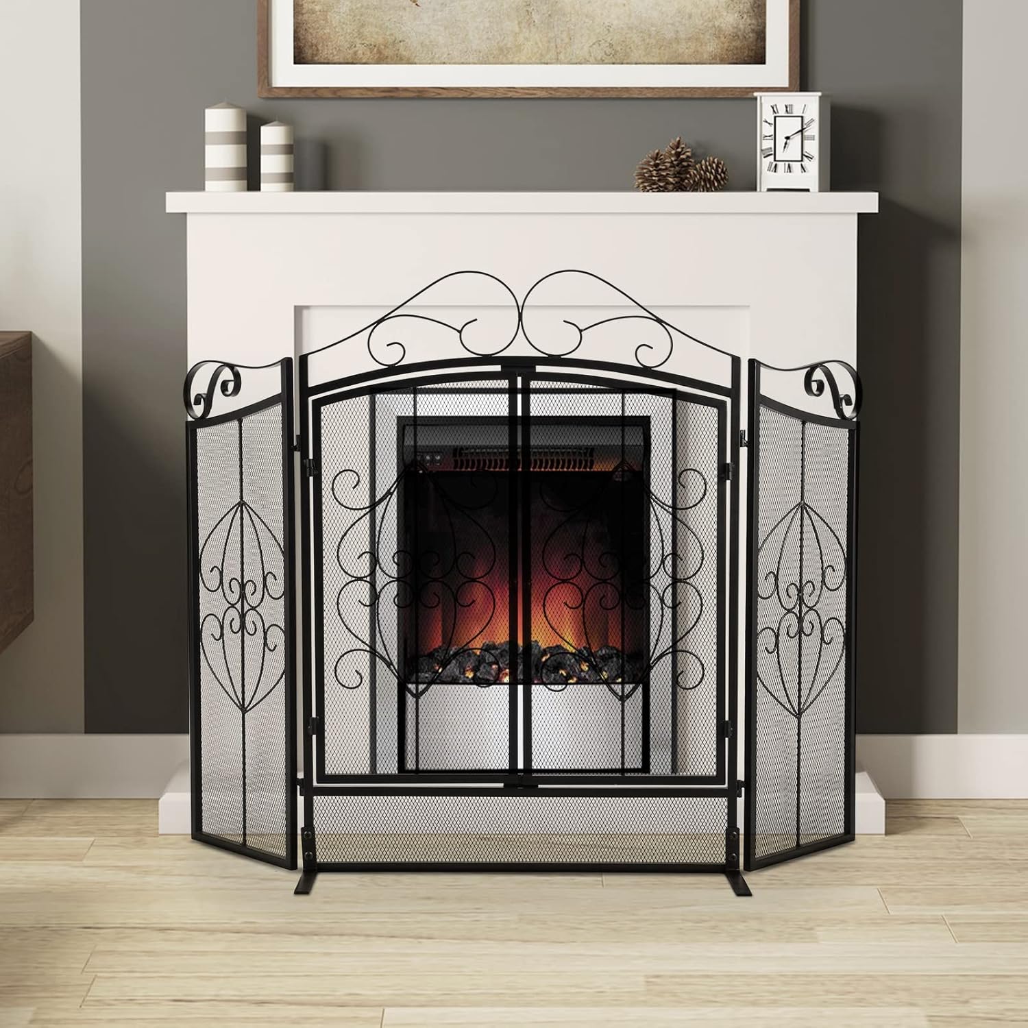 Amazon.com: Dyna-Living Fireplace Screen with Doors 45.3 x 33.1 Inch ...