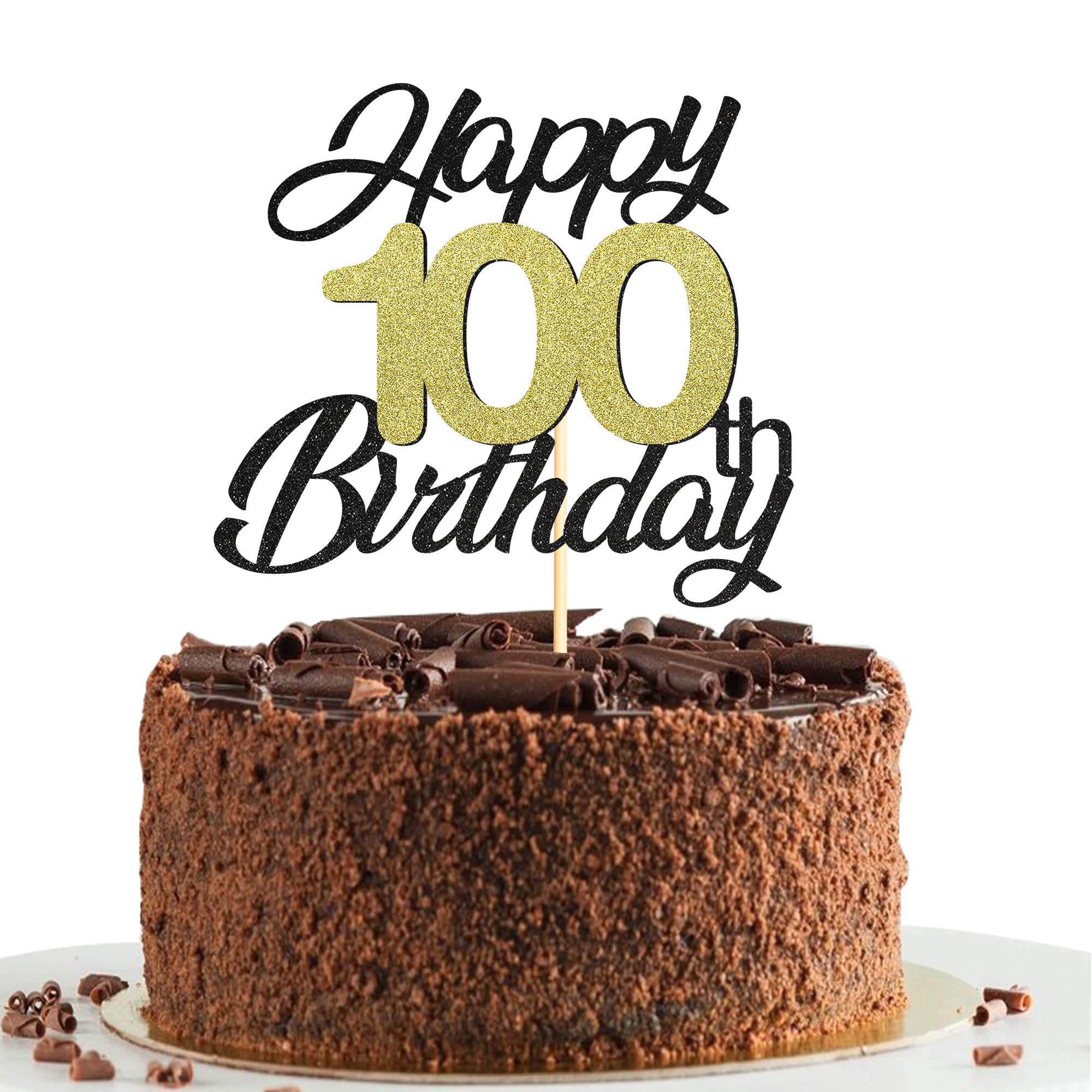 100th Birthday Cake Toppers,Black&Gold Glitter Cake Decorations,Happy ...
