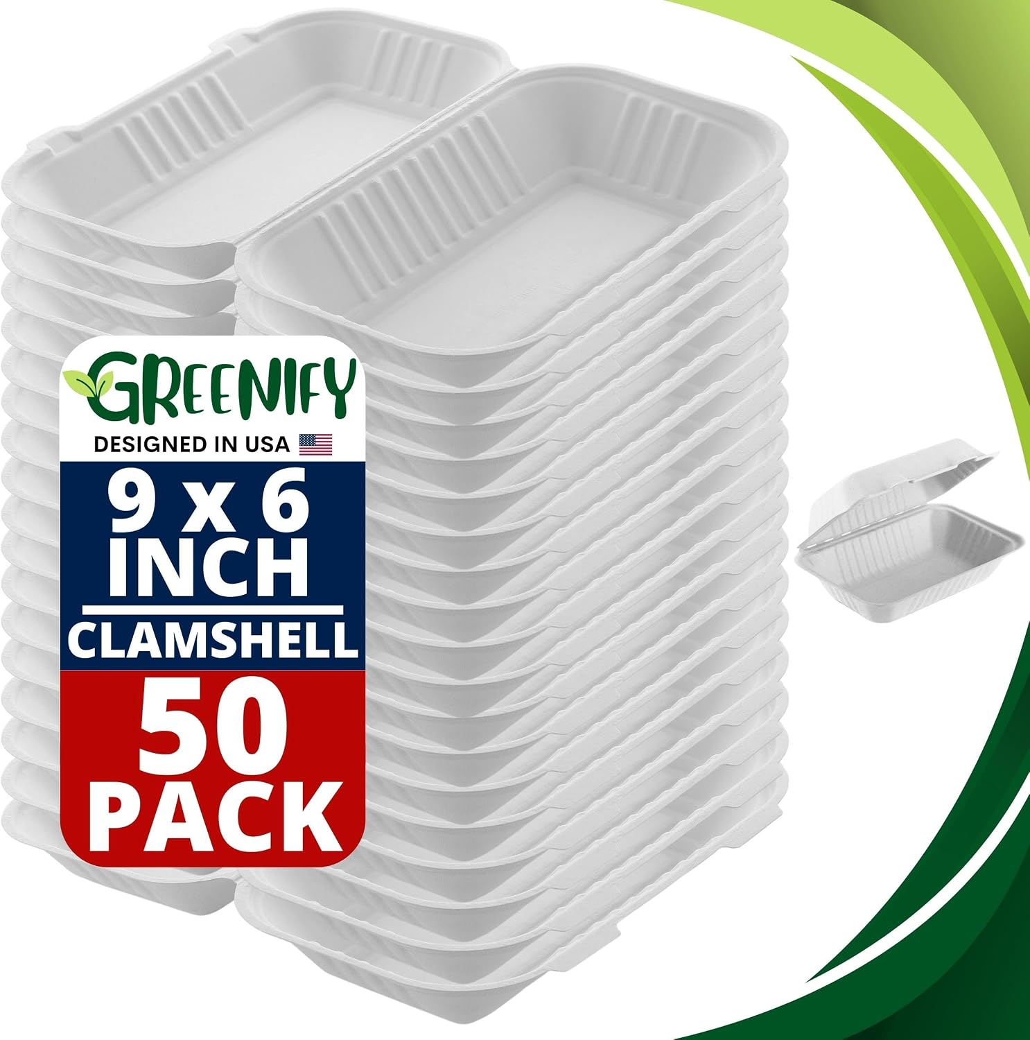 Amazon.com: Greenify 100% Compostable 9 X 6 Inch Clamshell Box (Pack of ...