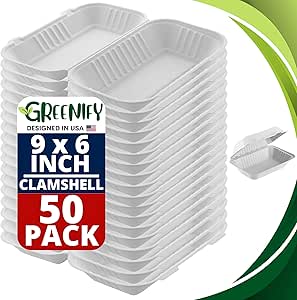Amazon.com: Greenify 100% Compostable 9 X 6 Inch Clamshell Box (Pack of 50) Heavy Duty ...