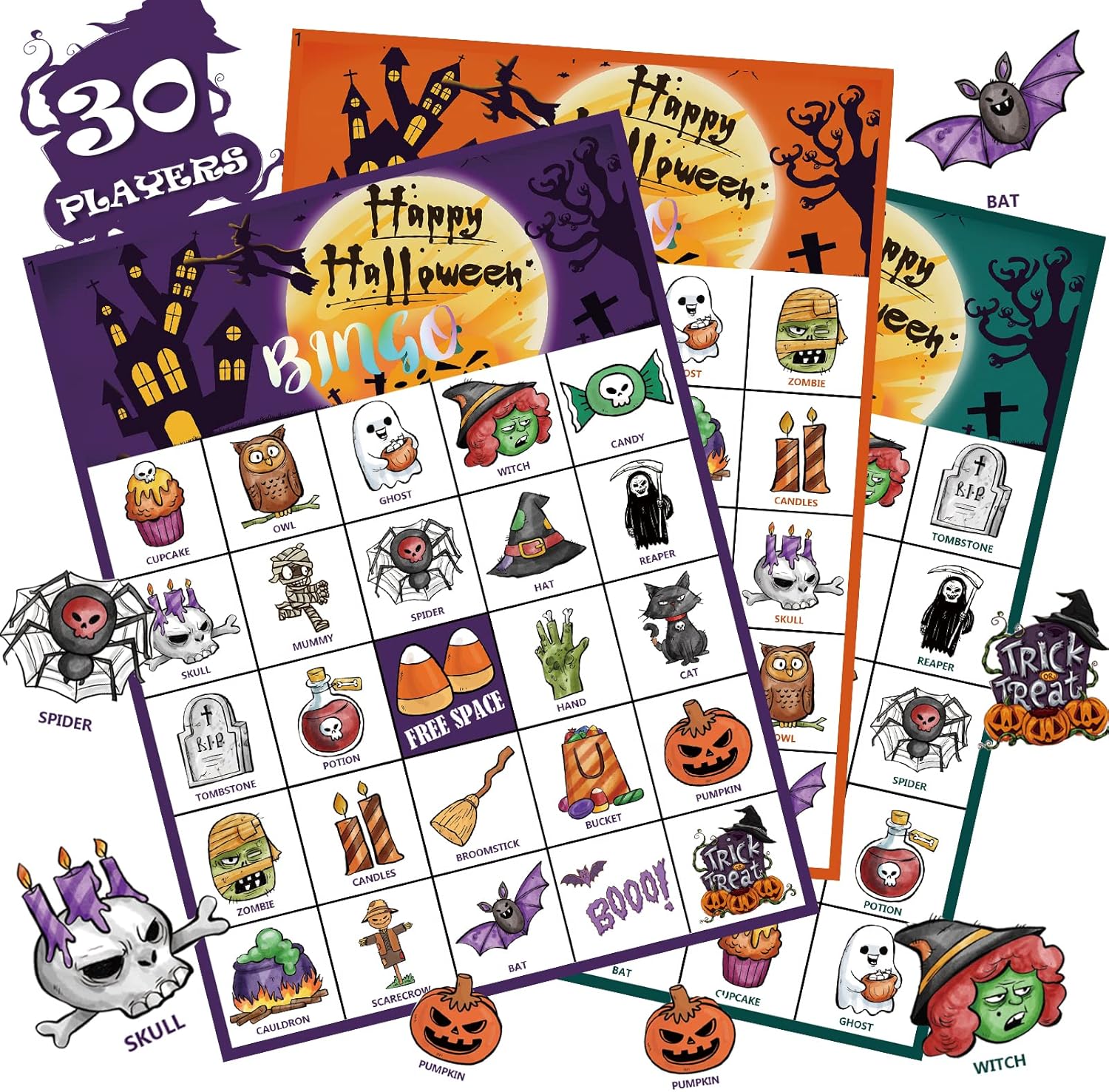 Amazon.com: VESPRO 46PCS Halloween Bingo Game Cards for 30 Players ...
