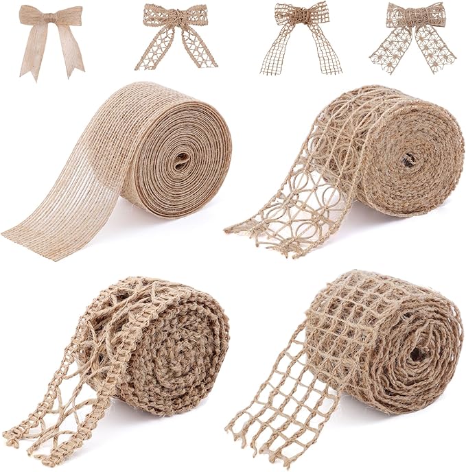 Amazon.com: Hiswan 4 Rolls Burlap Ribbon Rustic Jute Mesh Ribbons for ...