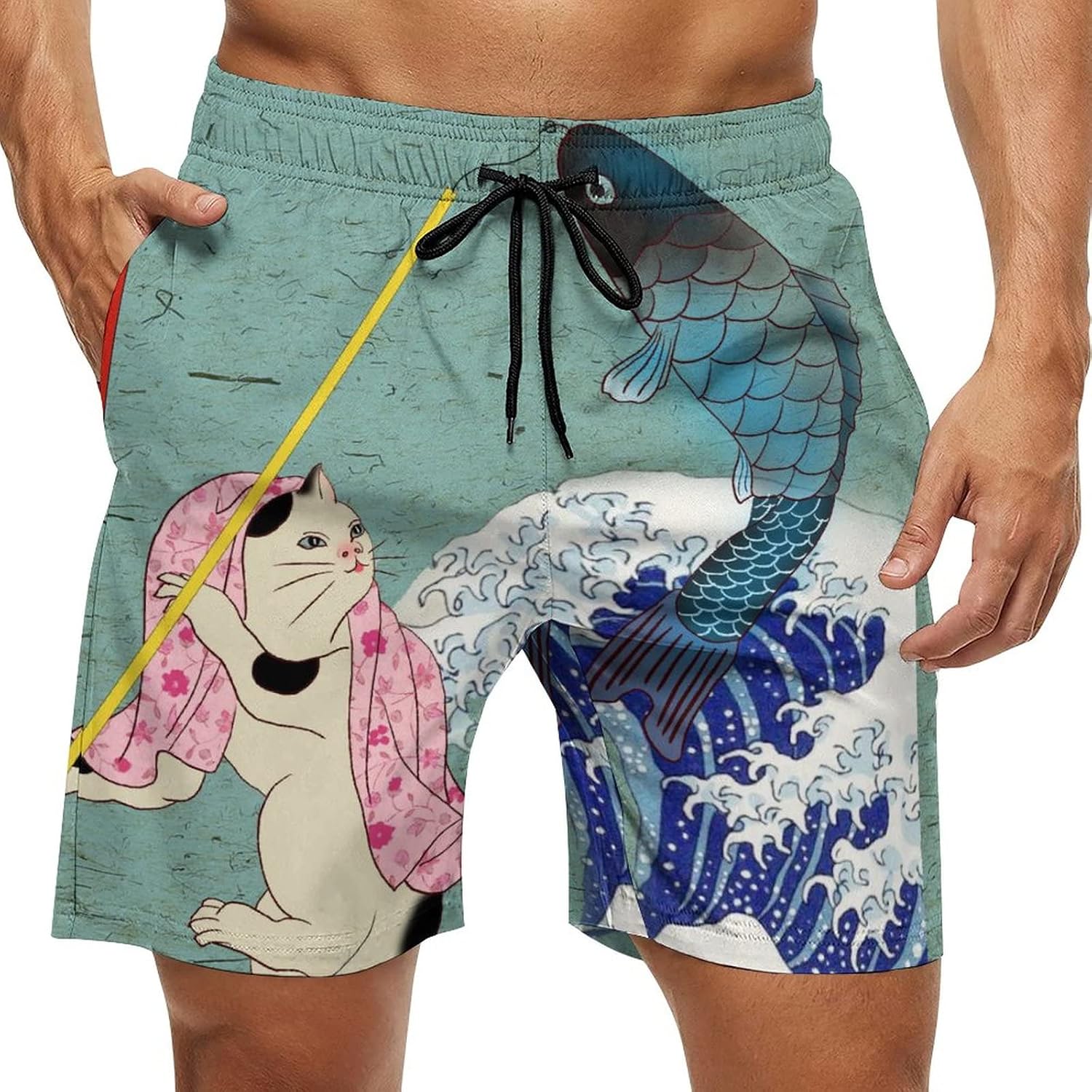 Amazon.co.jp: Surf Pants, Carp Pattern, Cat, Wave, Japanese Pattern ...