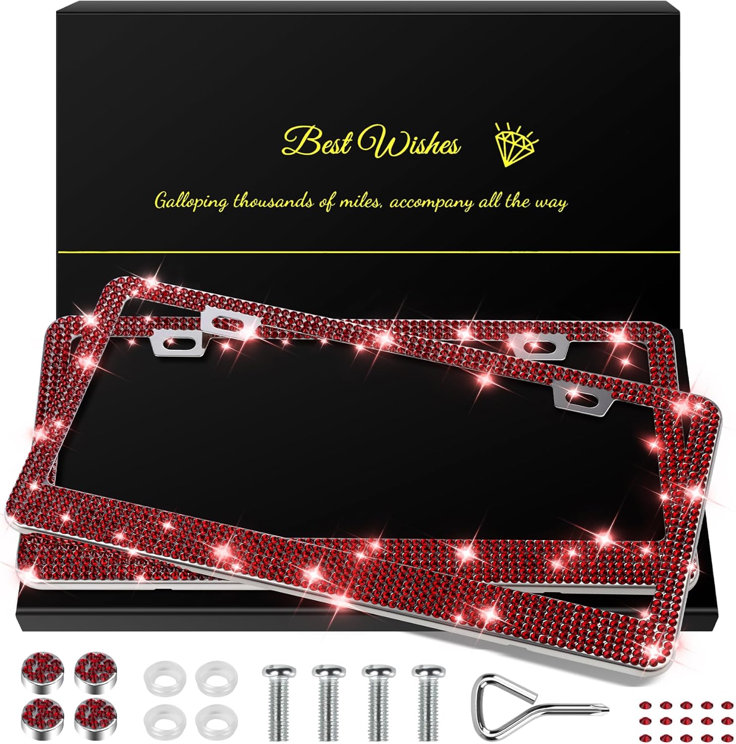 Amazon.com: QUANQIUFEI 2 Pack Bling License Plate Frames for Women ...