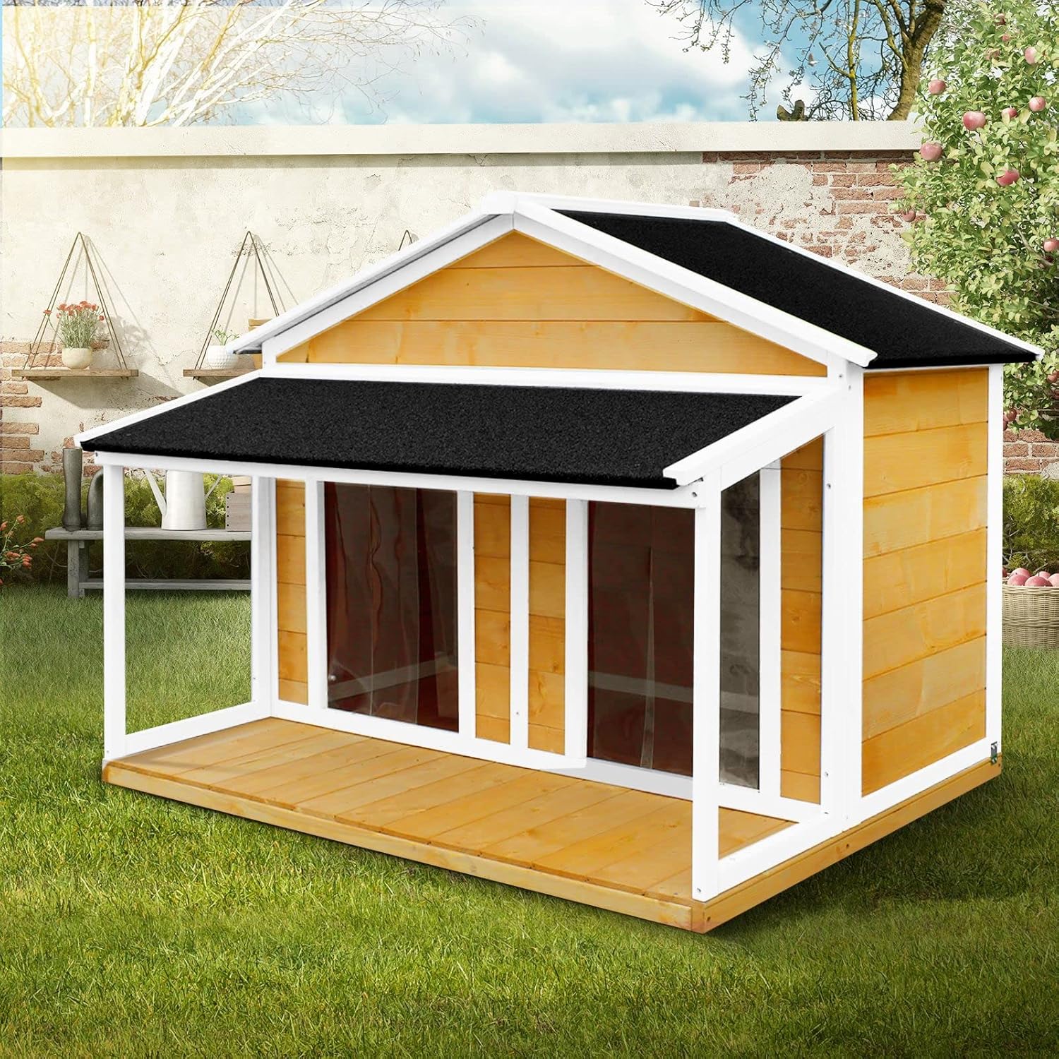 Dog House Kennel Wooden Raised Pet Puppy Home Shelter Indoor Outdoor ...