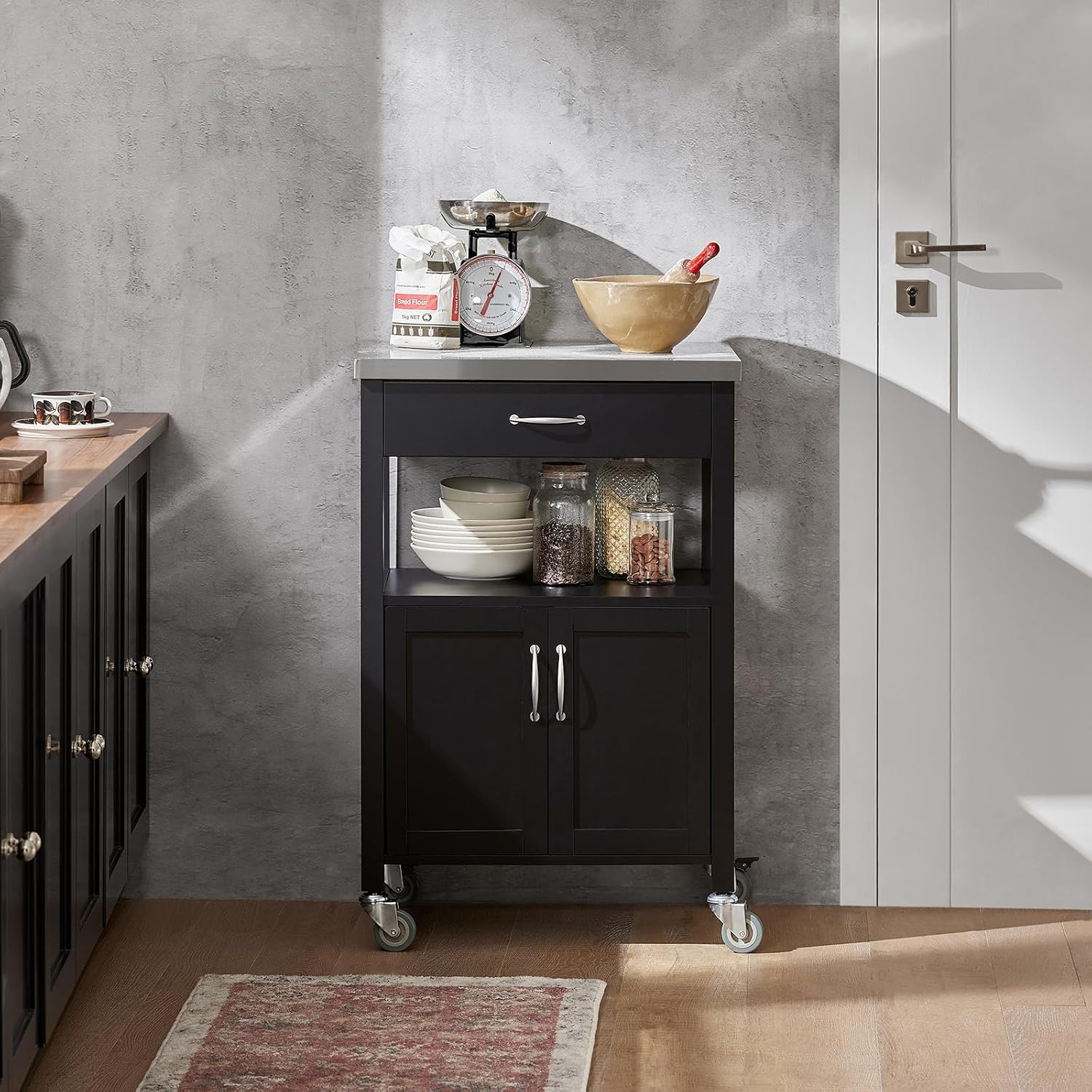 SoBuy Black Kitchen Island Kitchen Storage Cart Serving Trolley Cabinet ...