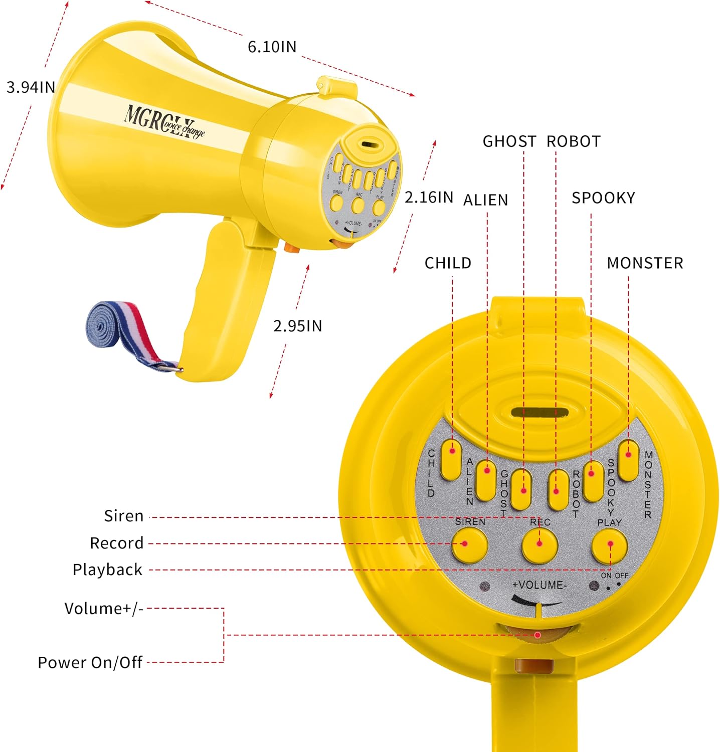 Buy MGROLX Mini Megaphone Bullhorn with 6 Sound Effects | Portable Loud ...