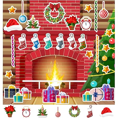 Amazon.com : 4Ft Christmas Fireplace Bulletin Board Set Christmas ...
