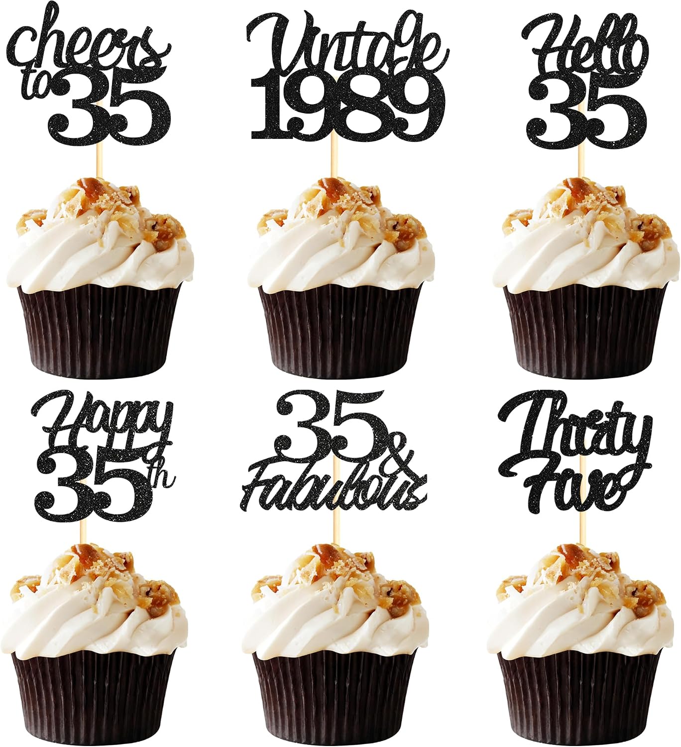 Amazon.com: Sotpot 35th Birthday Cupcake Toppers, 24 Pcs Black Glitter ...
