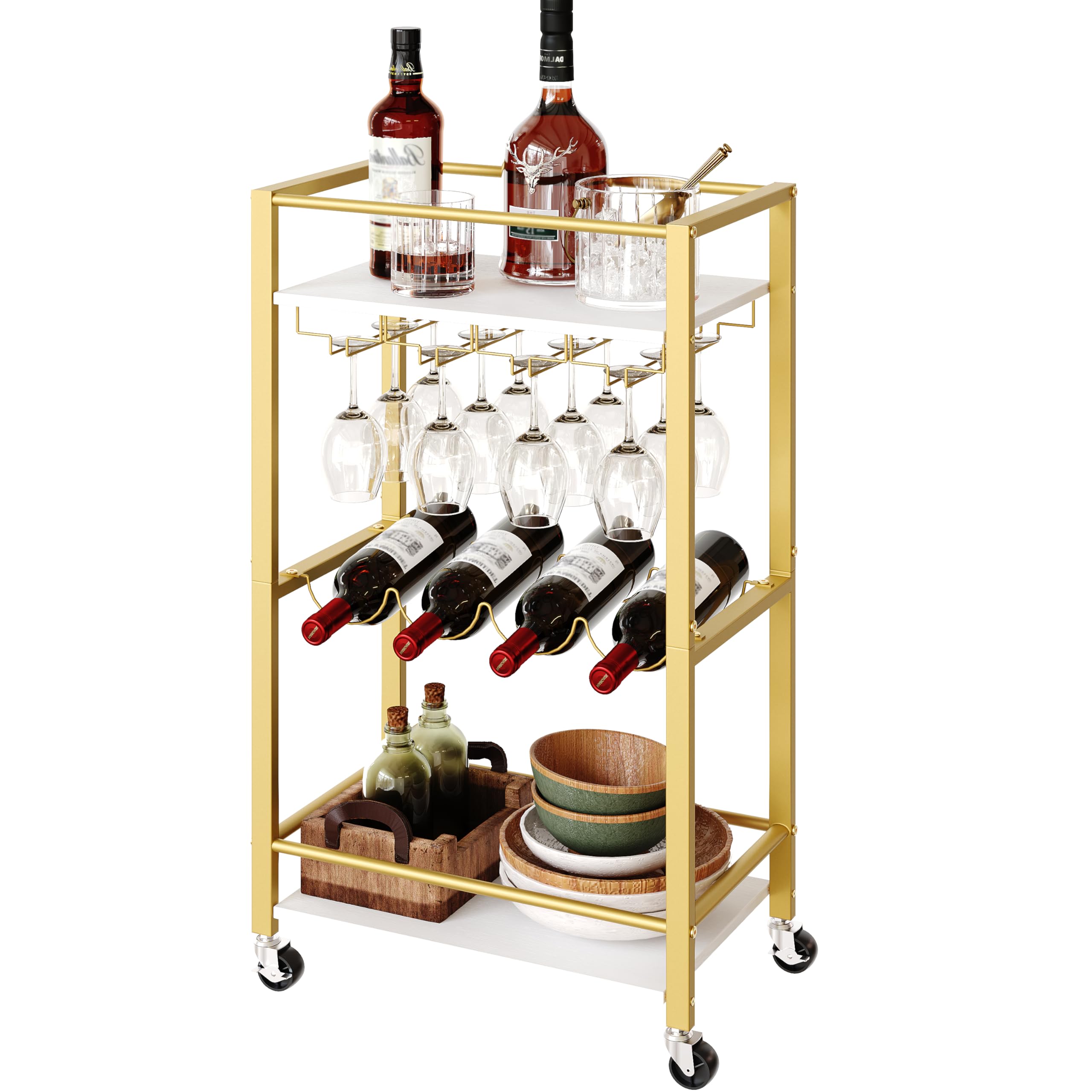 Amazon.com - MAHANCRIS Bar Cart for Home, Mini Rolling Wine Cart, 3 ...