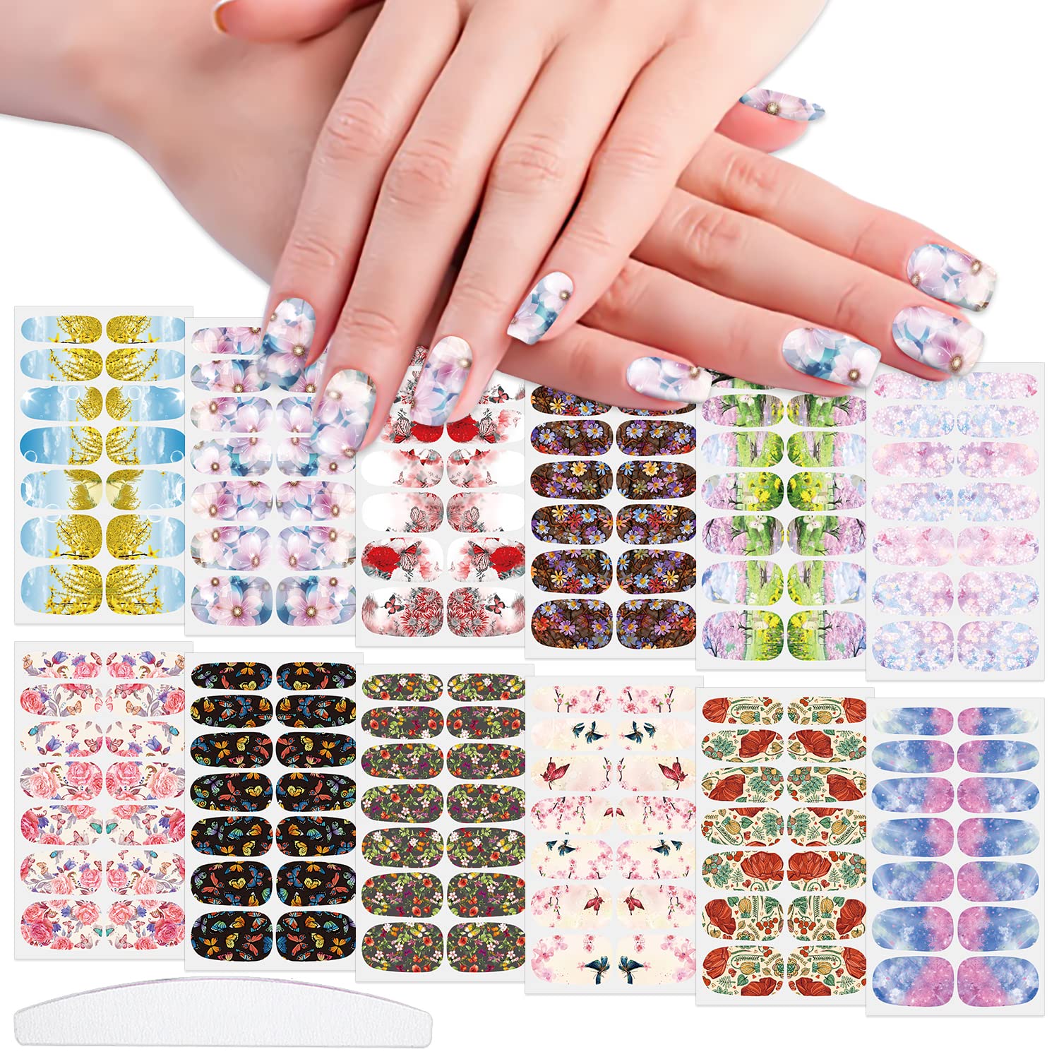 Amazon.com: WOKOTO 12 Sheets Flowers Nail Stikcers Full Nail Wraps for ...