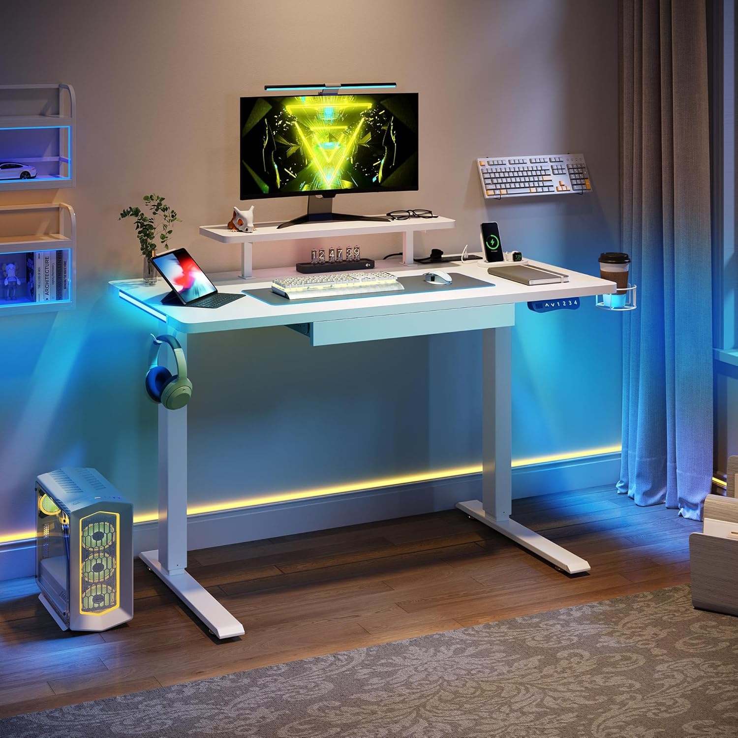 YITAHOME Electric Standing Desk with Charging Station,Sit Stand Desk with LED Lights,2 AC ...