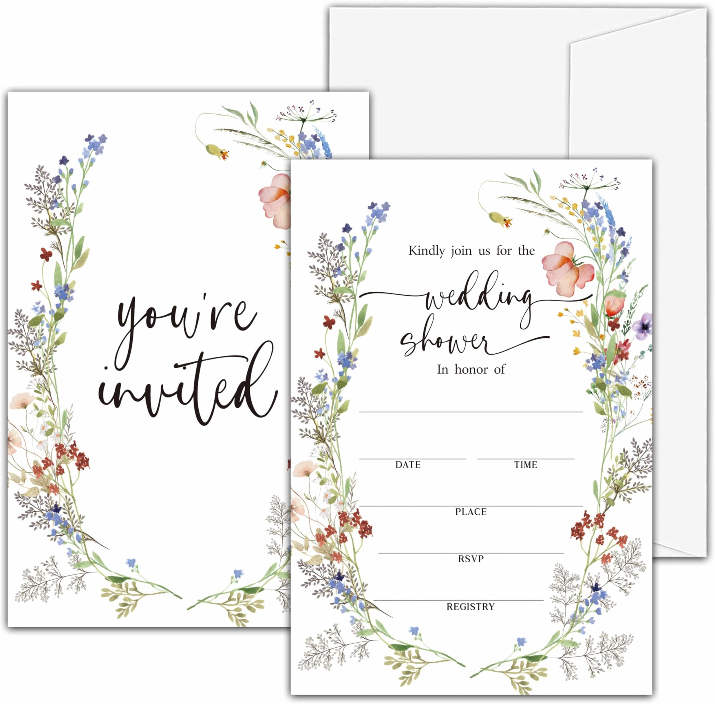 Amazon.com : luixd Watercolor Floral Bridal Shower Invitations, 25 Boho ...