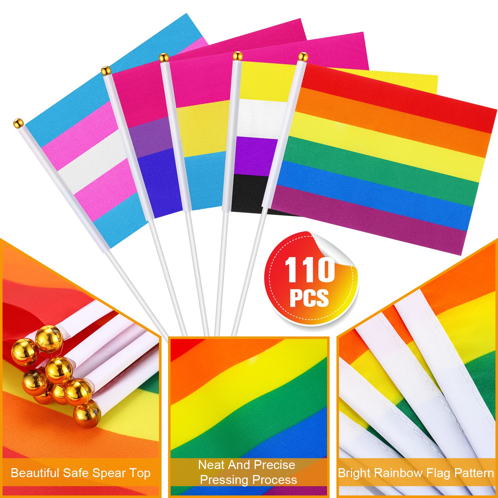 Snapklik.com : 110 Pack Small Pride Flag Rainbow Mini Flags