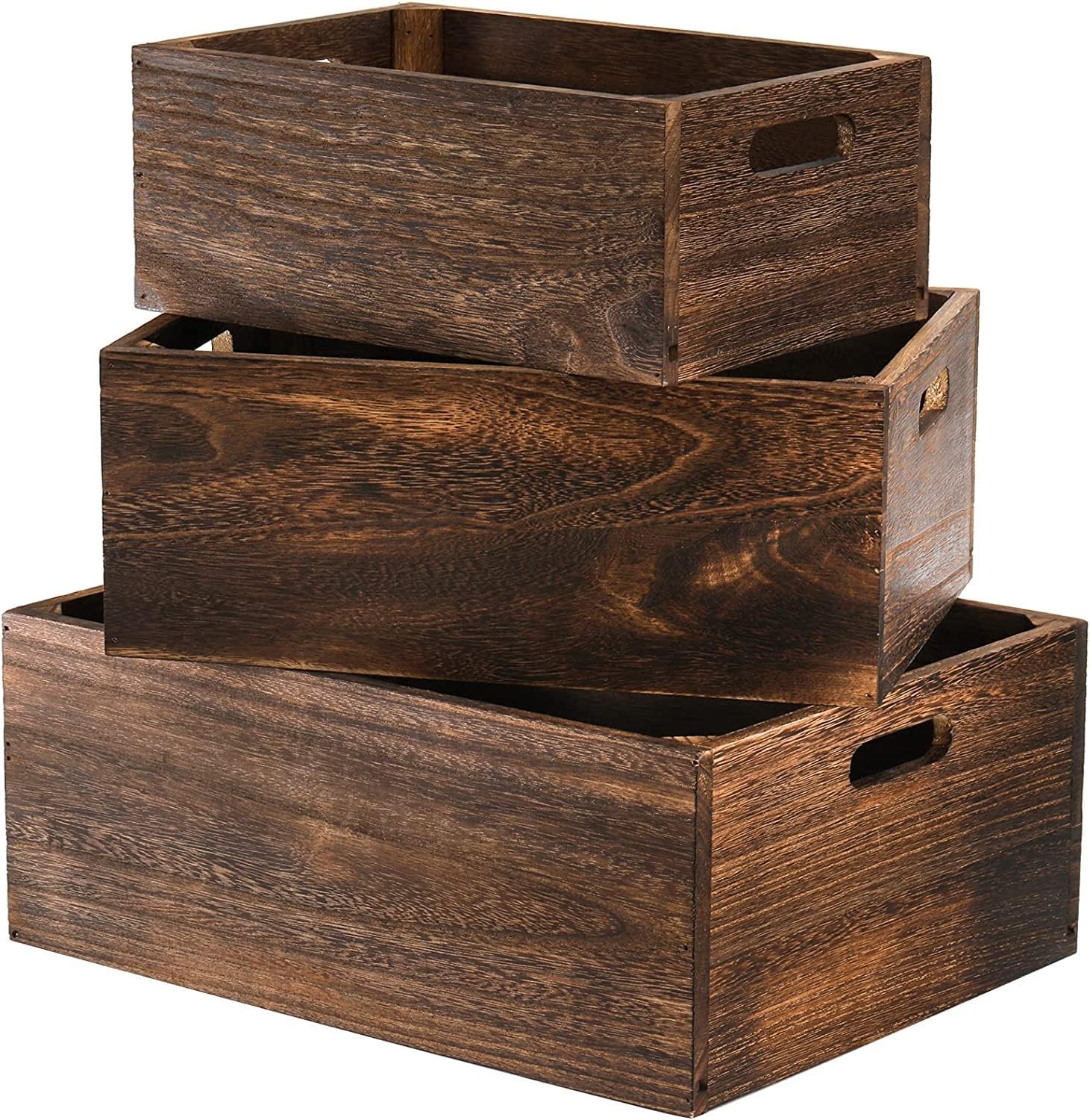 Hamdan Natural Wood Crates for Storage - Set of 3: Decorative Farmhouse ...