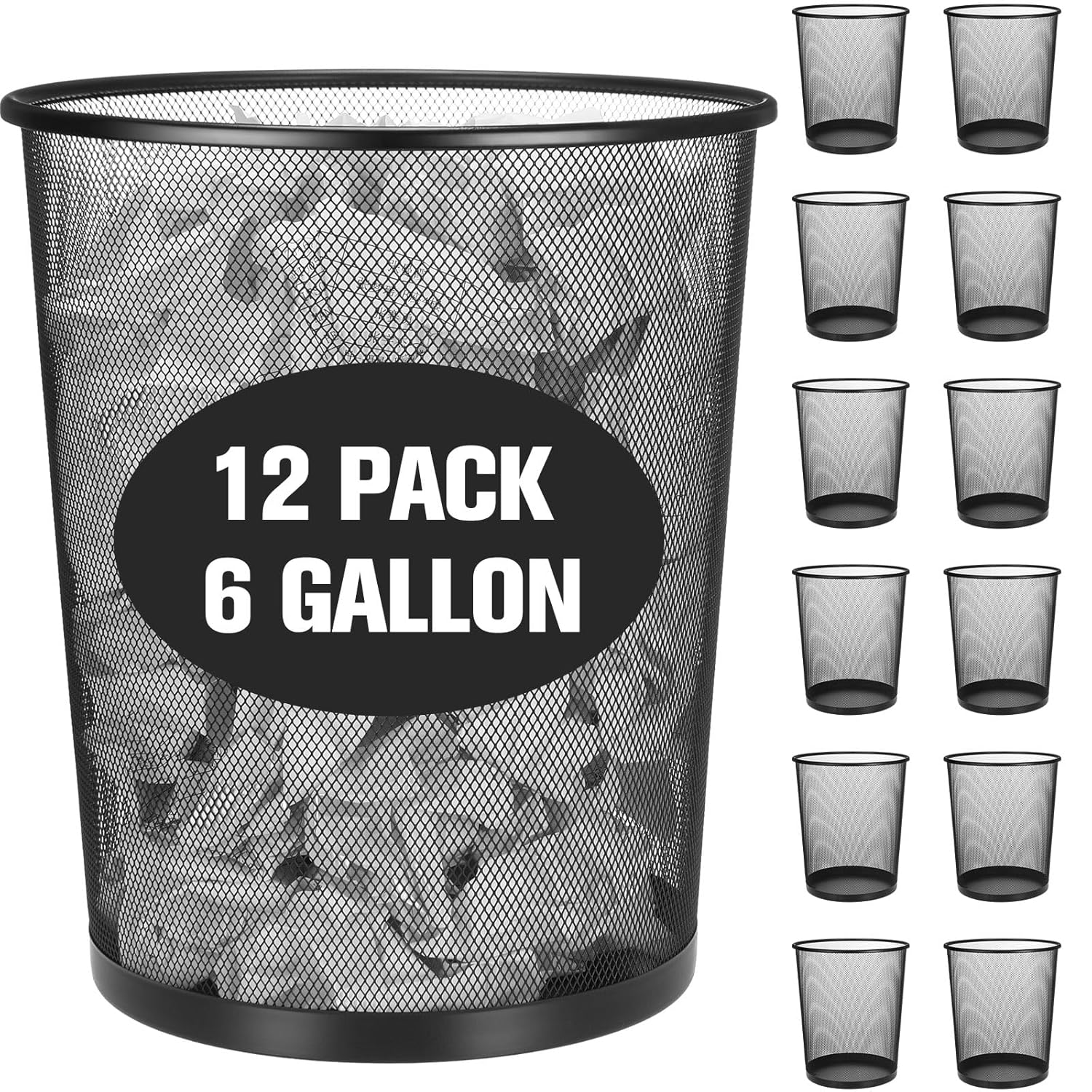 Amazon.com: Jinei 12 Pcs Black Mesh Trash Cans 5.8 Gallon Mesh Round ...