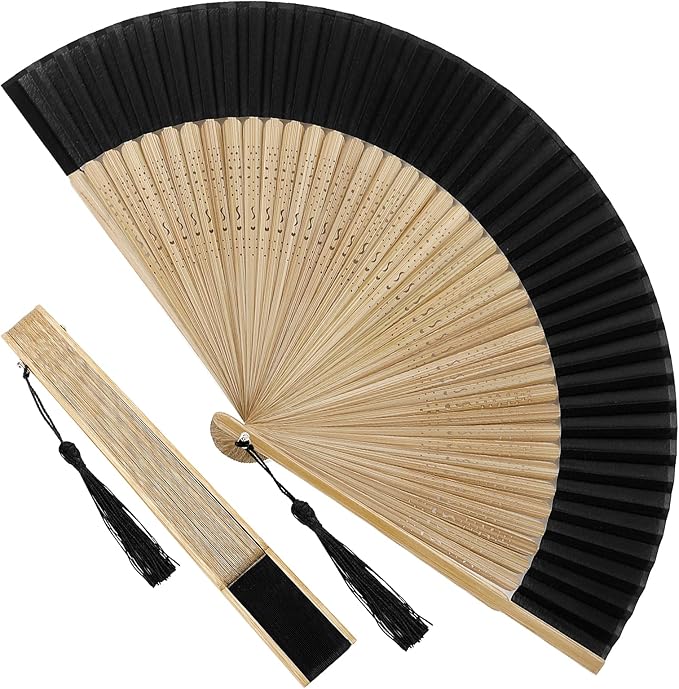 Amazon.com: Meisuitd Elegant Black Bamboo Folding Fan Hand Held Fan 8. ...