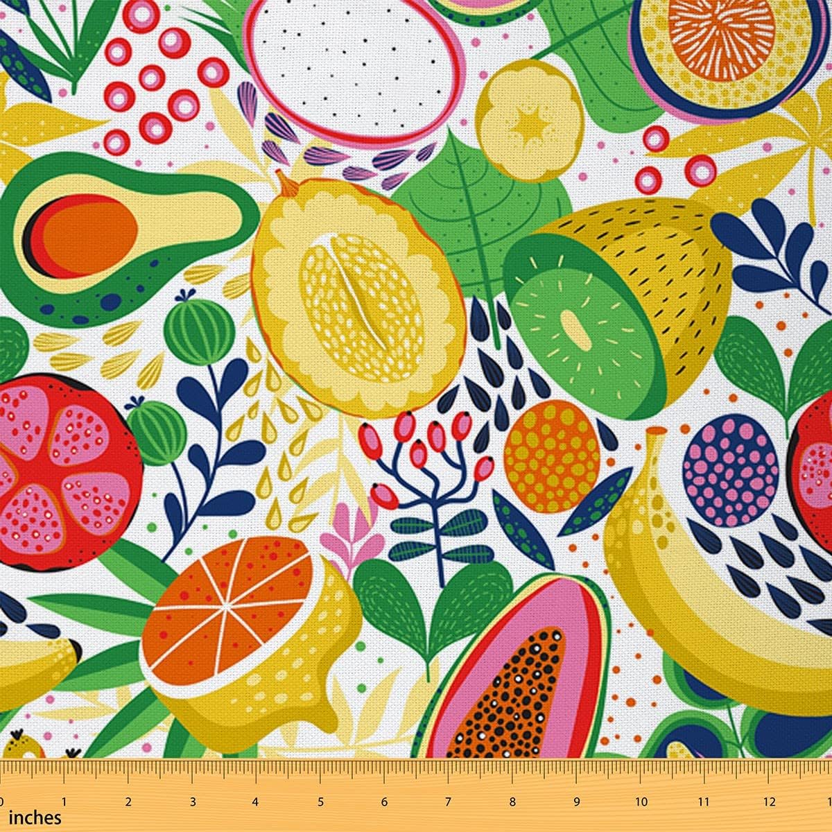 Amazon.com: Feelyou Cartoon Fruits Fabric by The Yard, Tropical Fruits ...